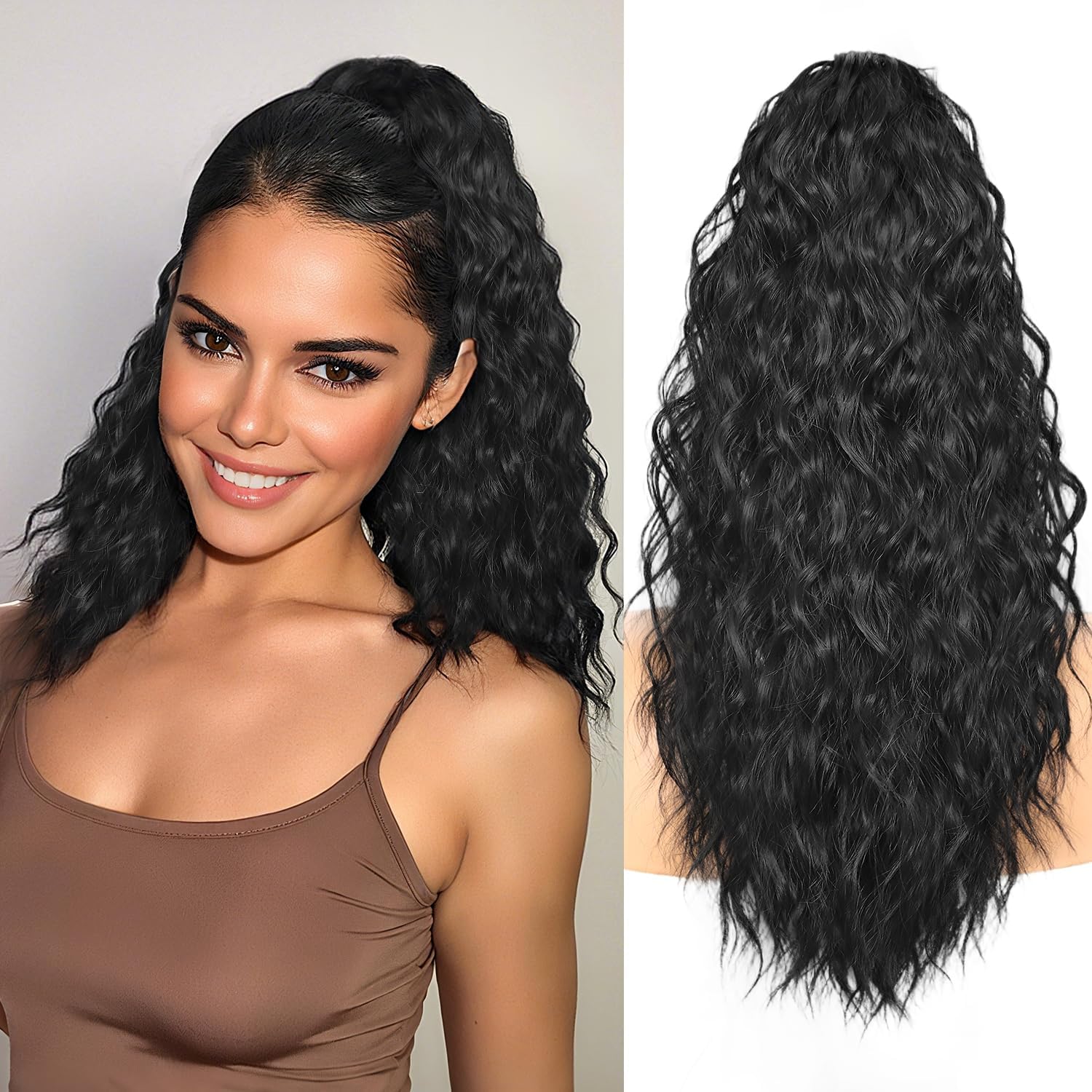 Amazon.com : Loose Curly Ponytail Extensions Drawstring - Black Thick ...