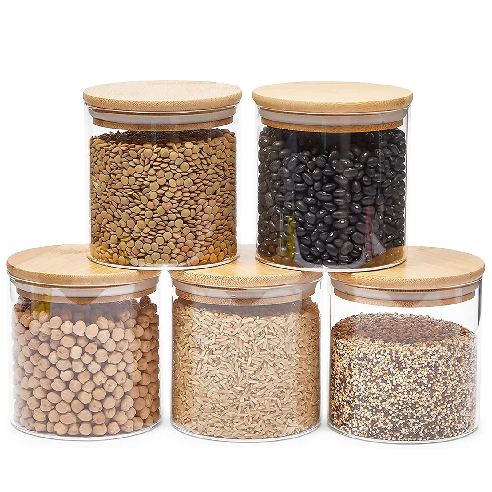 Amazon.com: Juvale Glass Canisters with Airtight Bamboo Lids for Pantry ...
