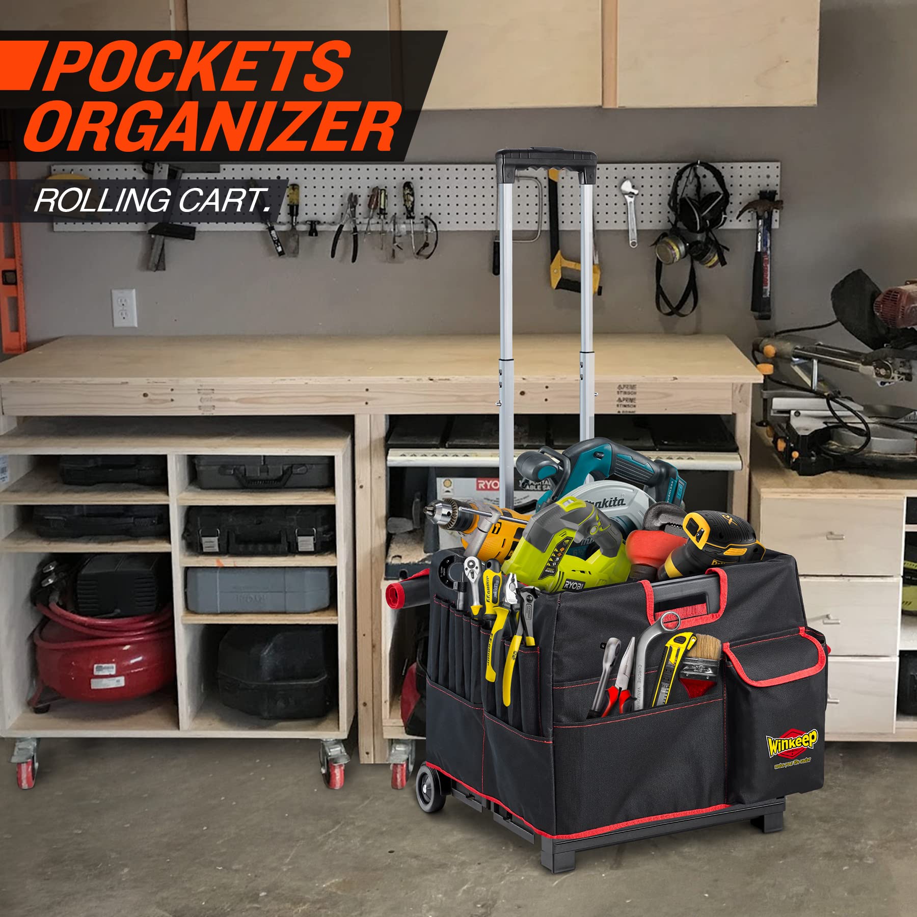 Buy Foldable Utility Cart, 25 Multi-Pocket Organizer Bag Set Wheeled ...