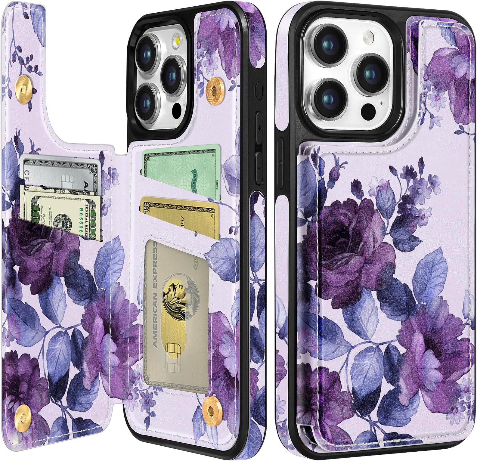 Amazon.com: MMHUO for iPhone 15 Pro Max Case with Card Holder, Flower ...