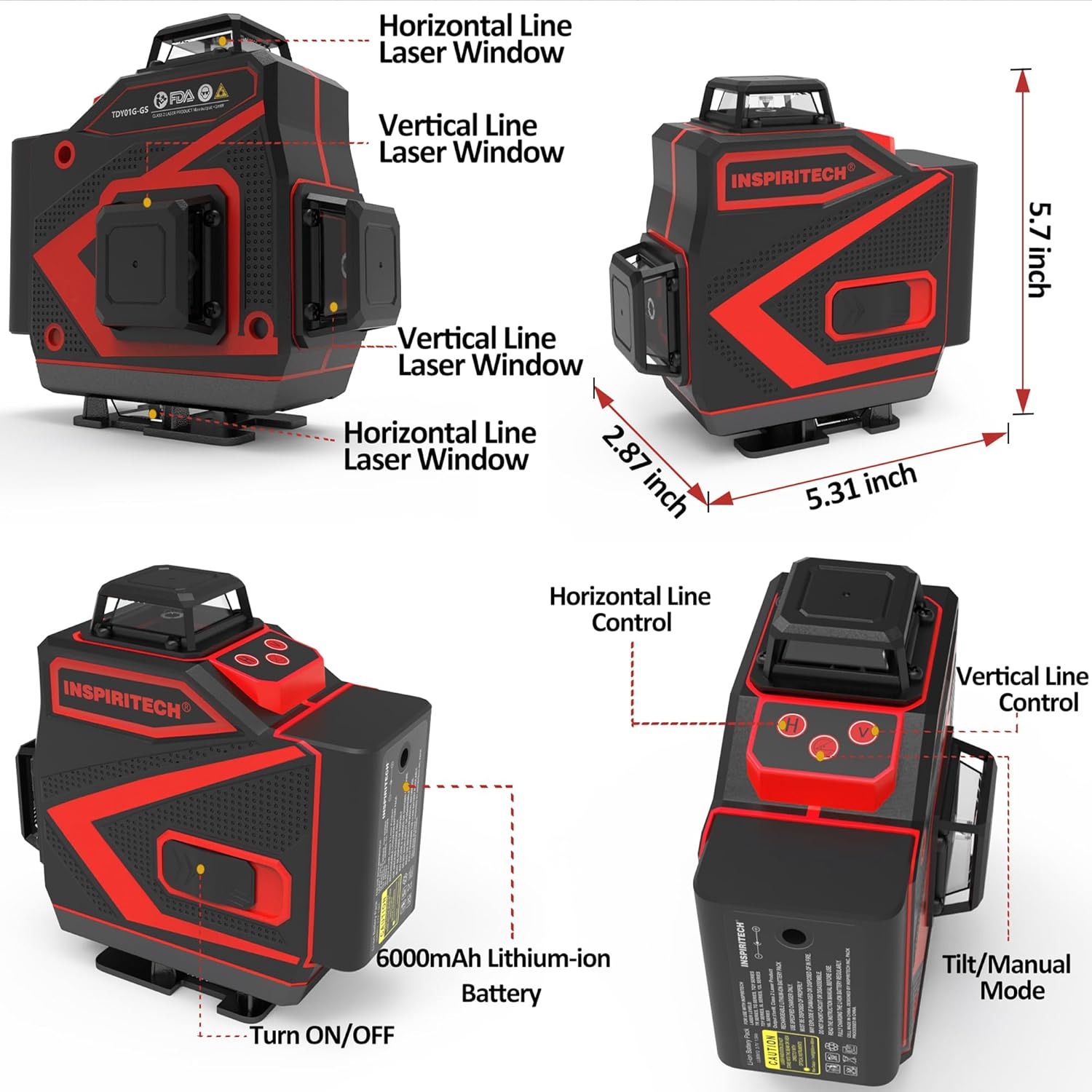 Tile Laser Level 360 Self Leveling - Floor 4 x 360 Green Beam Cross ...
