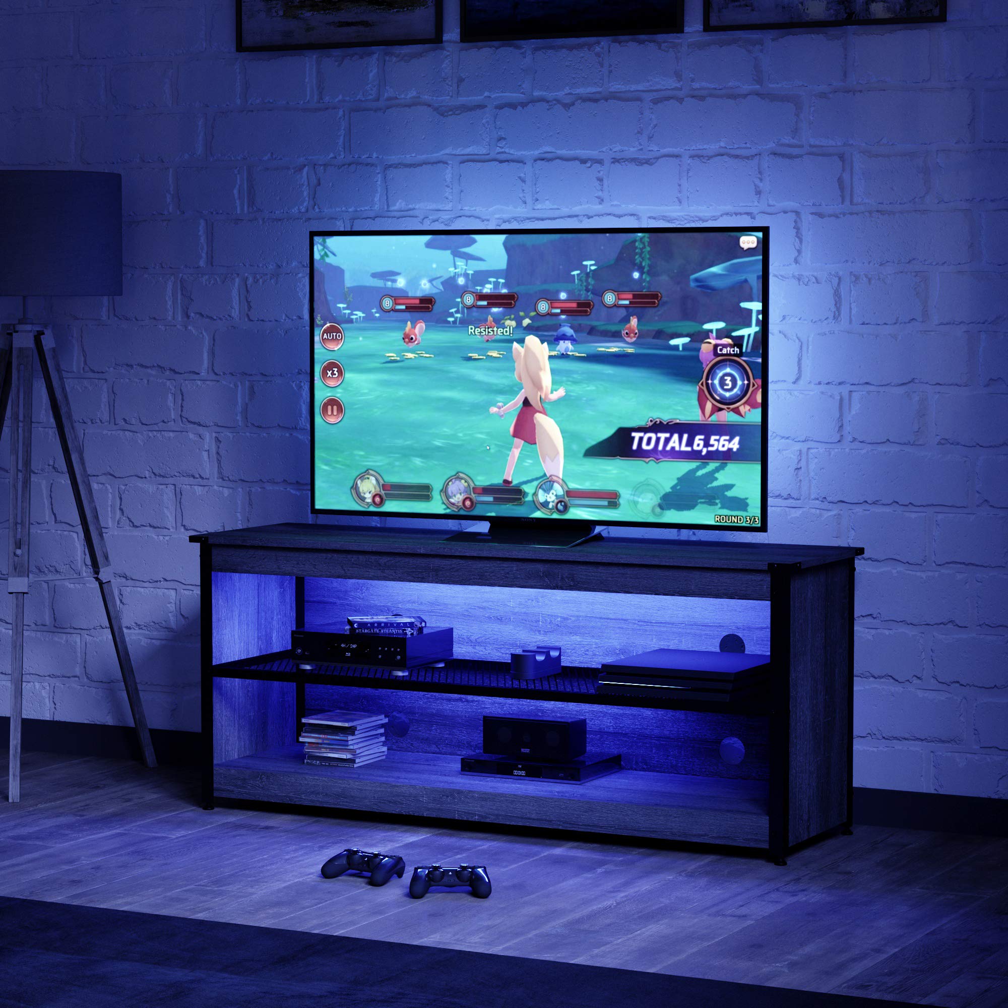 Bestier Gaming Led TV Stand for 55/60/65 Inch TV, 3-Tier Entertainment ...