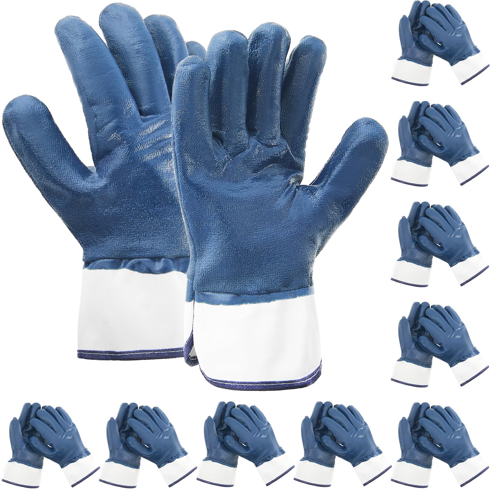 Teenyyou 10 Pairs Nitrile Heavyweight Fully Coated Work Gloves, One ...