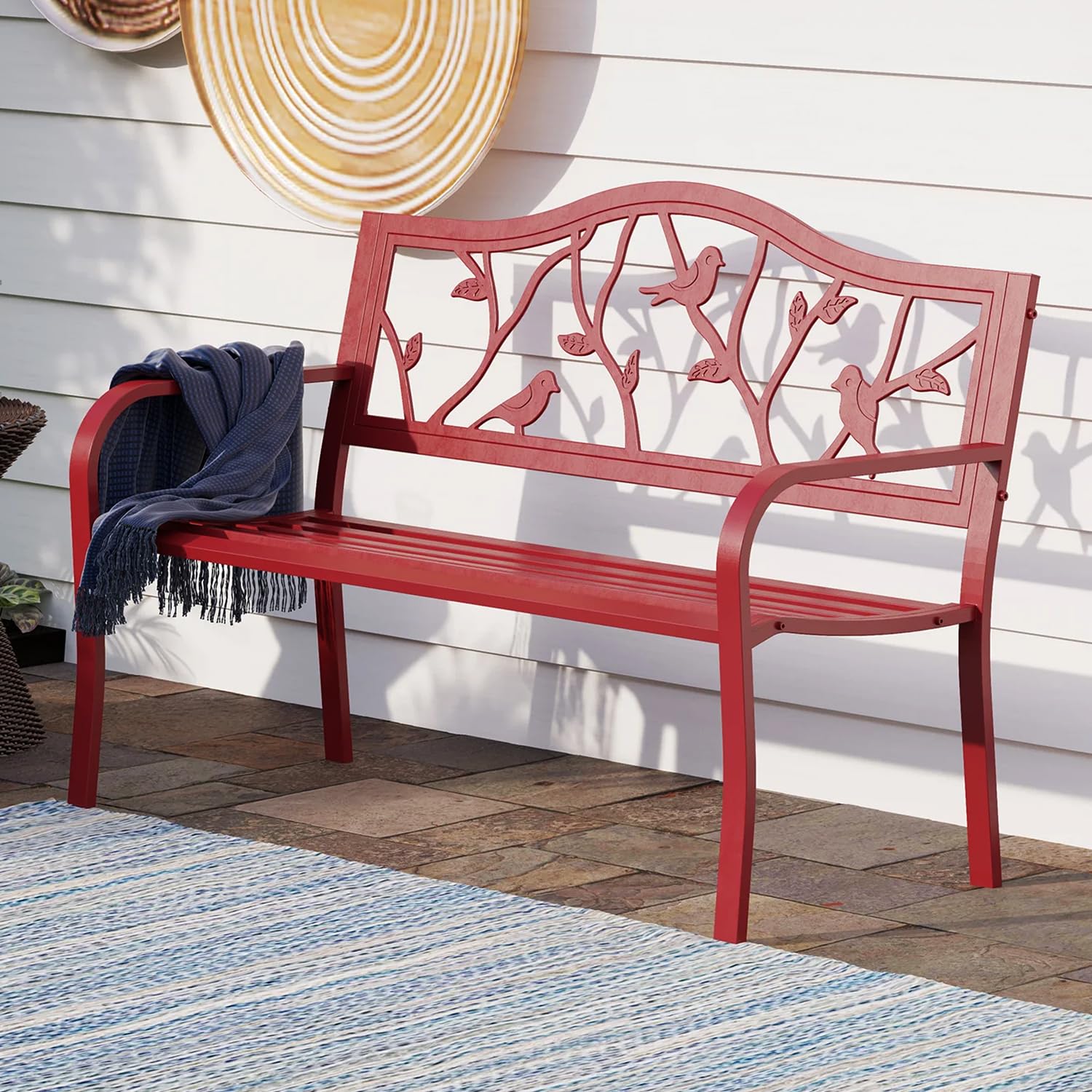 Snapklik.com : PHI VILLA Outdoor Patio 50" Metal Park Bench Red, Steel ...