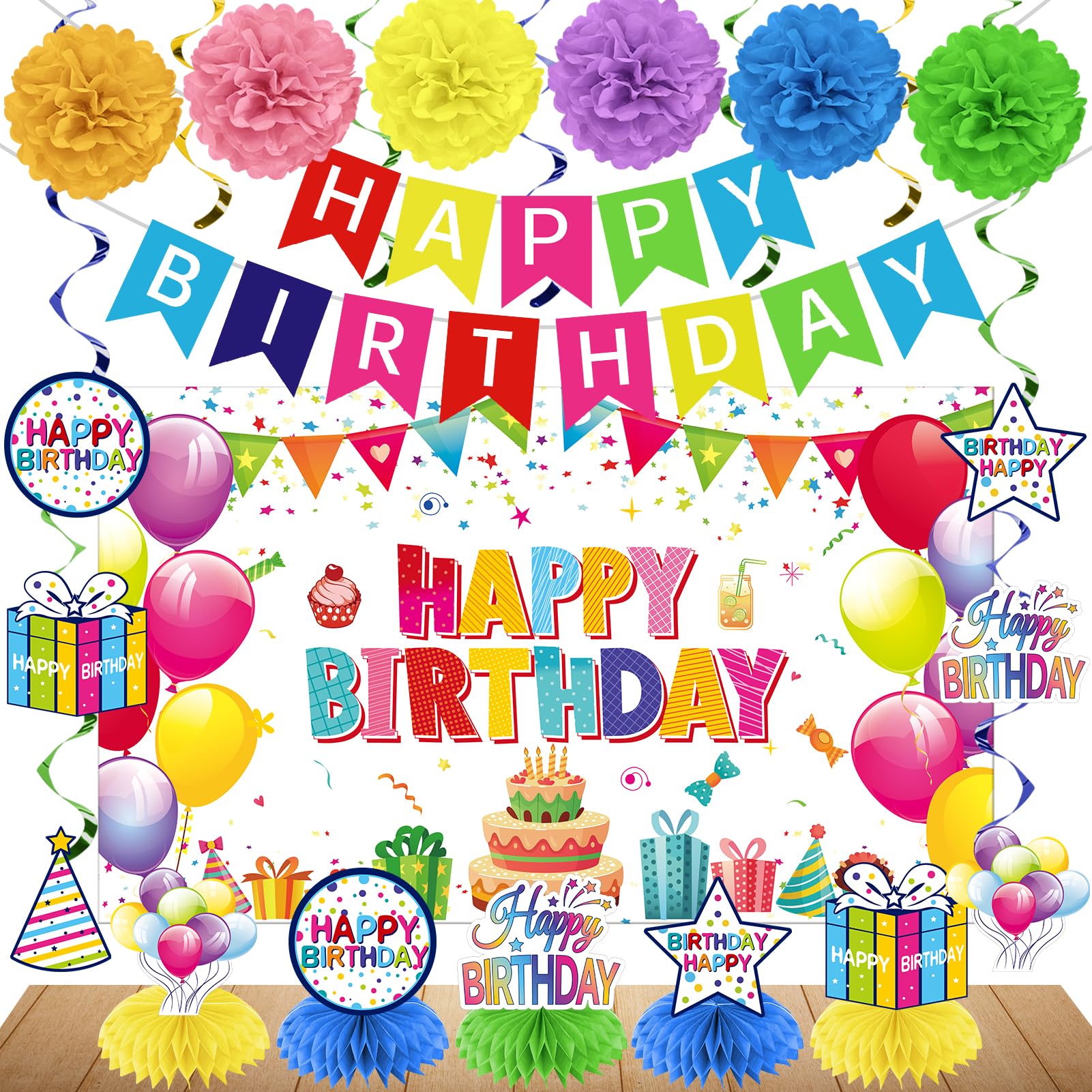 Amazon.com: Uiorgui Colorful Birthday Decorations for Kids, Happy ...