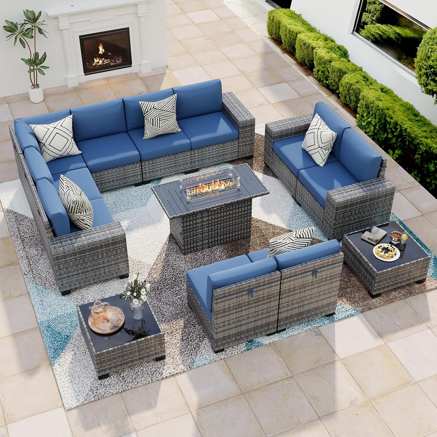Amazon.com: VONZOY 13 Piece Patio Furniture Set with Fire Pit Table ...