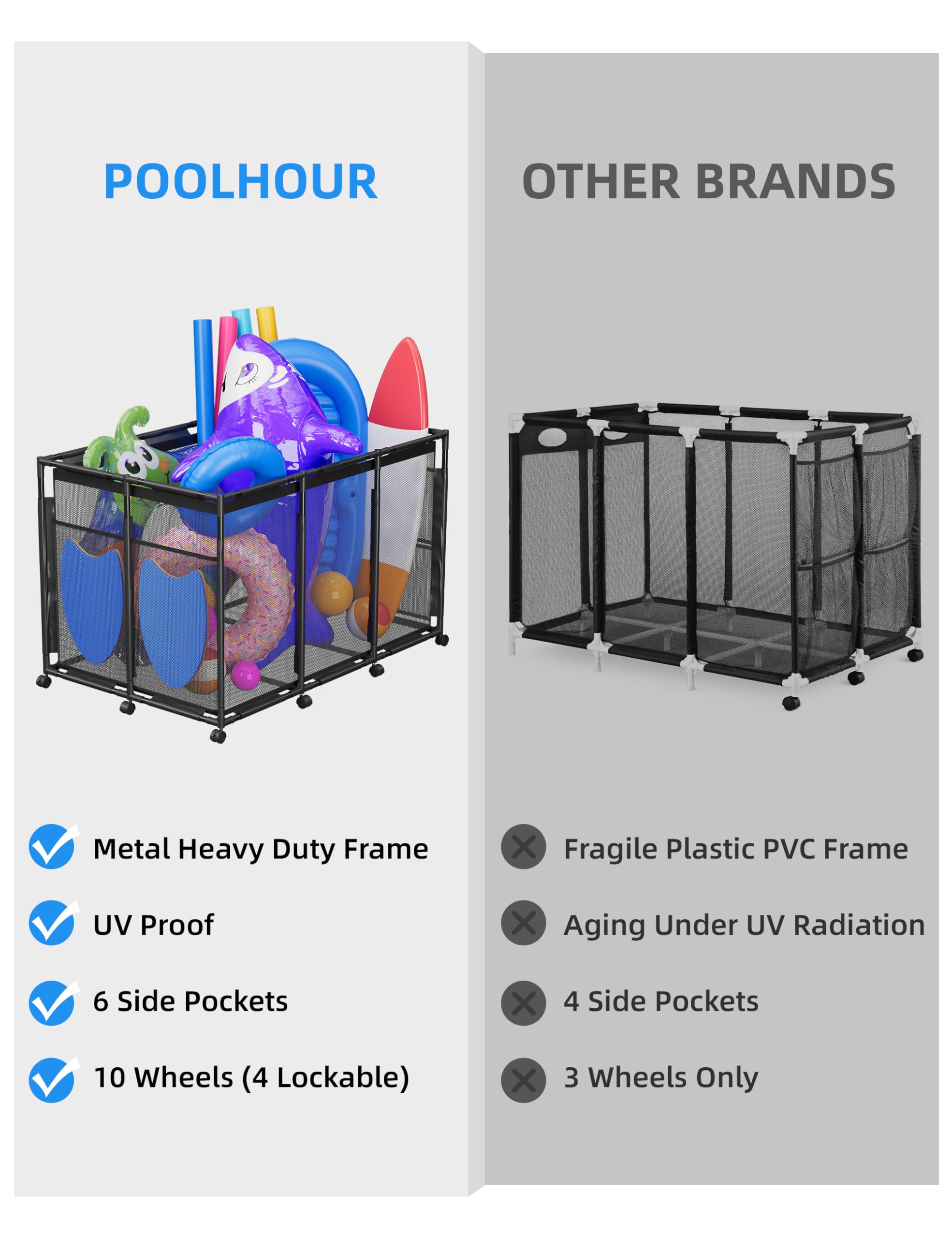 Outdoor Storage Bin Large Mesh Pool Float Storage Bin With Wheels ...