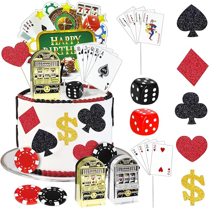 Amazon.com: Morofme 21 PCS Casino Cake Decorations Slot Machine Toy ...