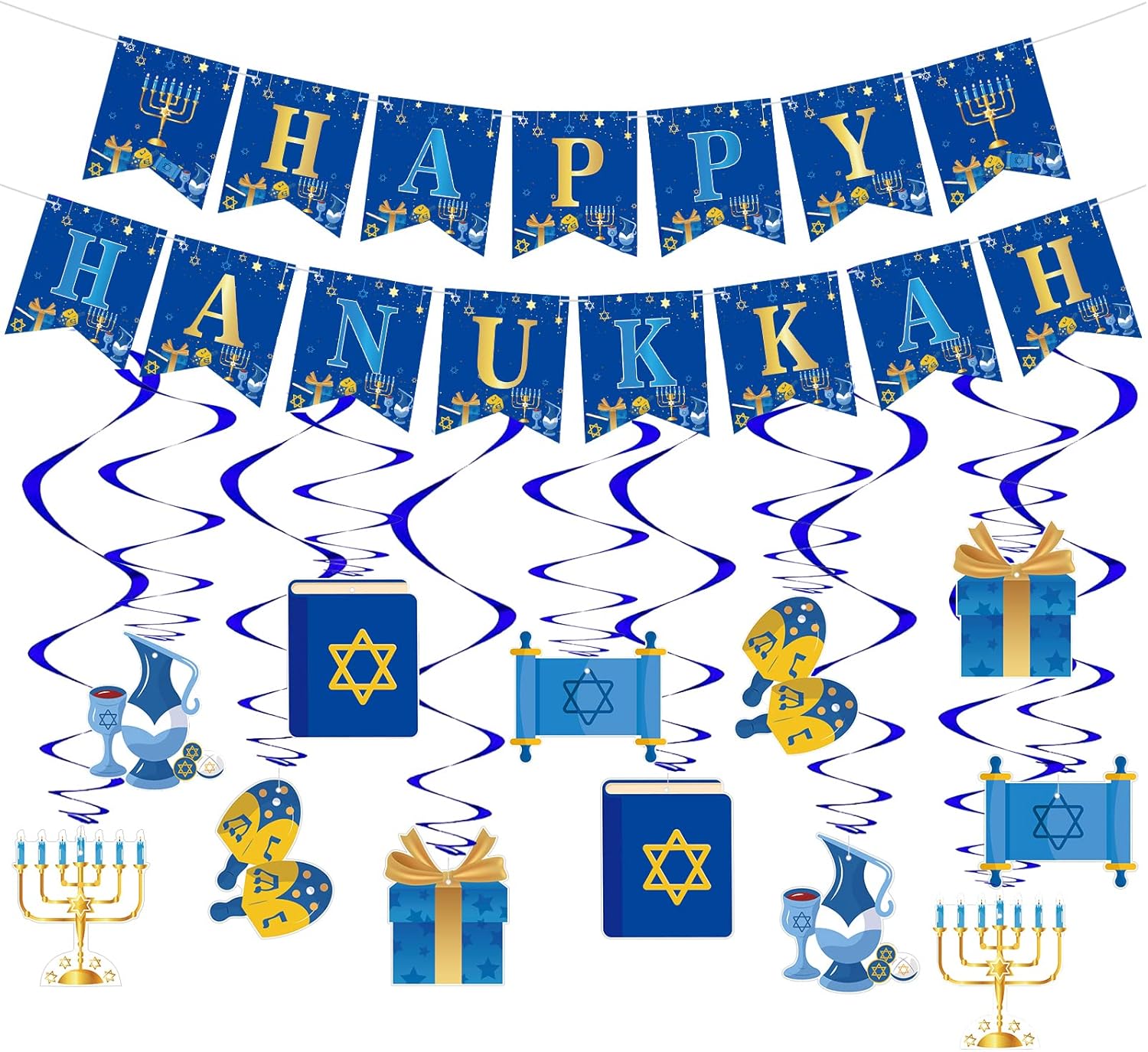 Amazon.com: Happy Hanukkah Banner and Hanukkah Hanging Swirls ...
