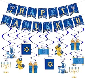 Amazon.com: Happy Hanukkah Banner and Hanukkah Hanging Swirls ...