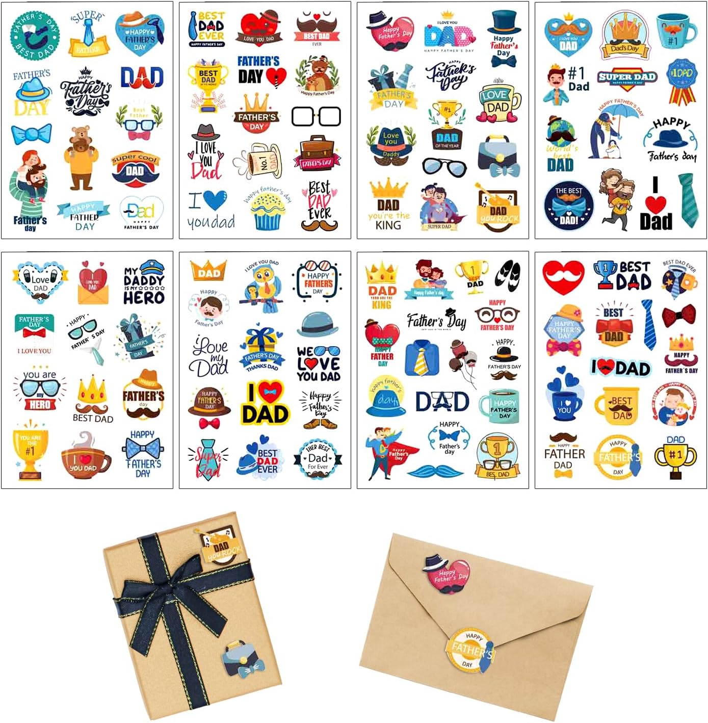 Happy Father's Day Stickers 8 Sheets Fathers Day Sticker Cute Dad ...