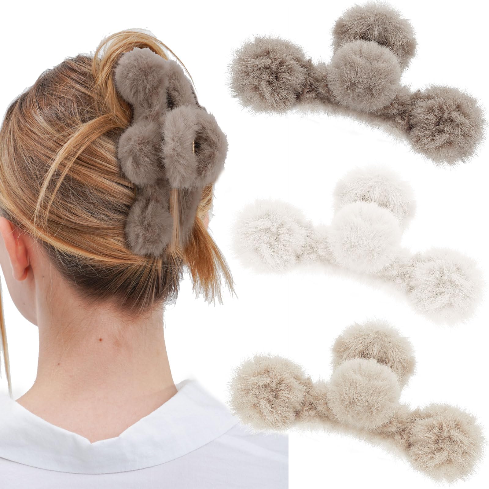 Amazon.com : FASOTY 3Pcs Fuzzy Hair Clips 5.5 Inches Hairball Fuzzy ...