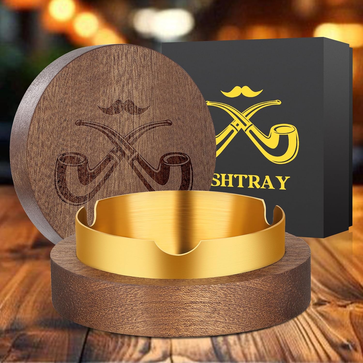 Amazon.com: LULLEA Pipe Wooden Ashtray with Lid Smell Proof, Indoor ...