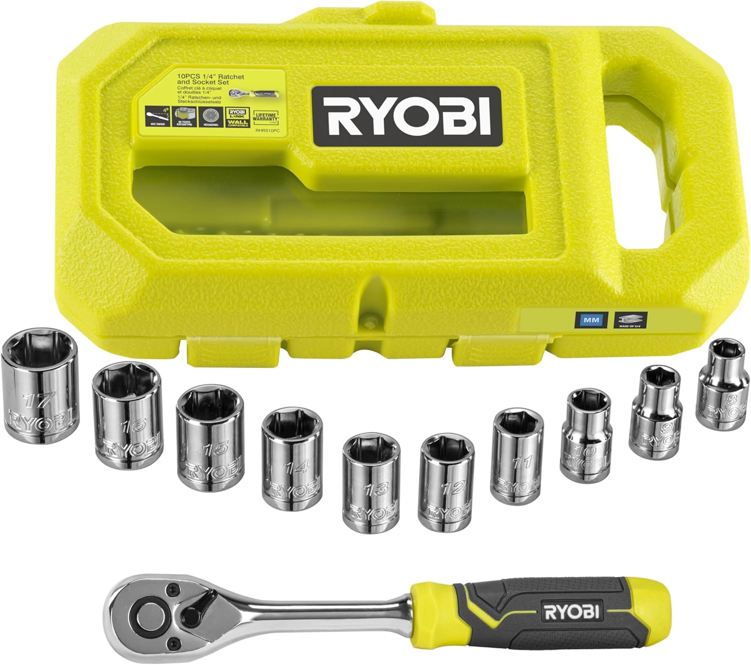 RYOBI RHRS10PC 1/4" Drive Ratchet and Sockets Set (10 Pieces) : Amazon ...