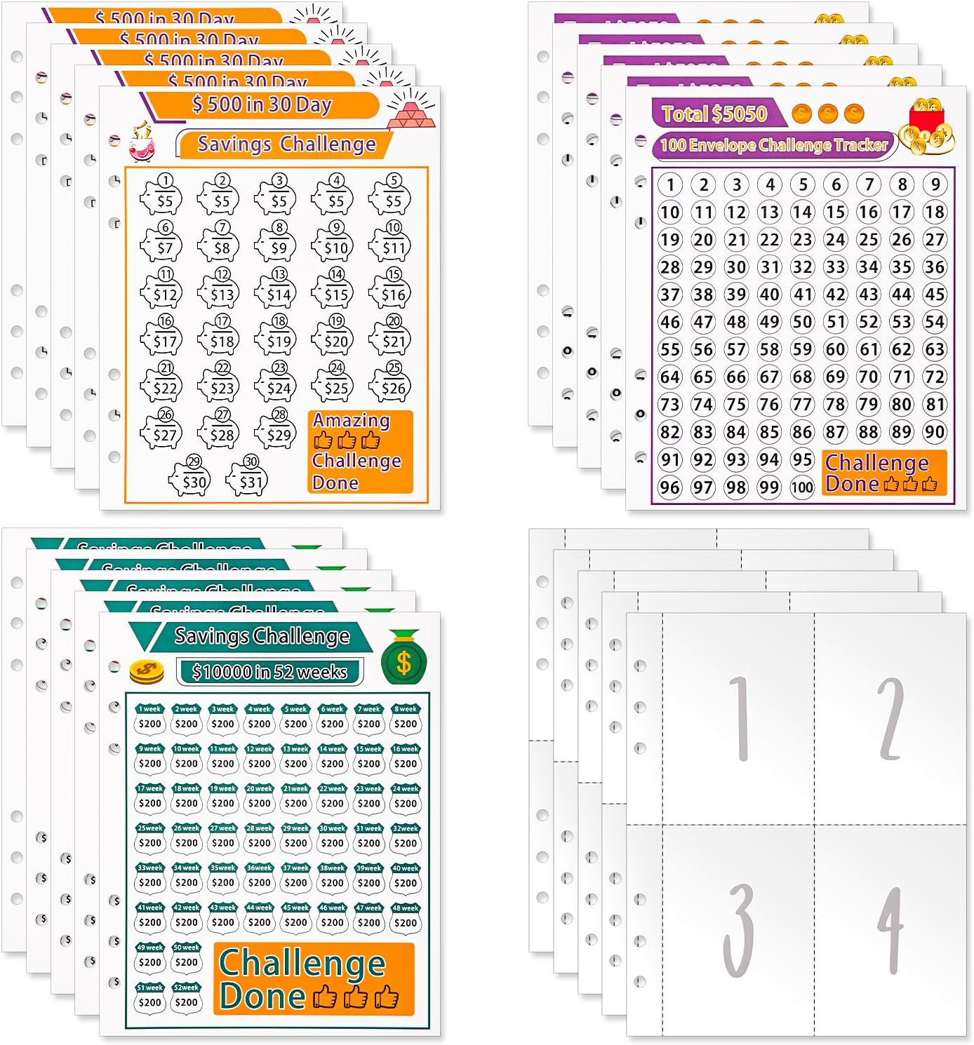 28 Sheets 100 Envelope Challenge Binder, Numbers 1-100 A5 6 Ring Binder ...