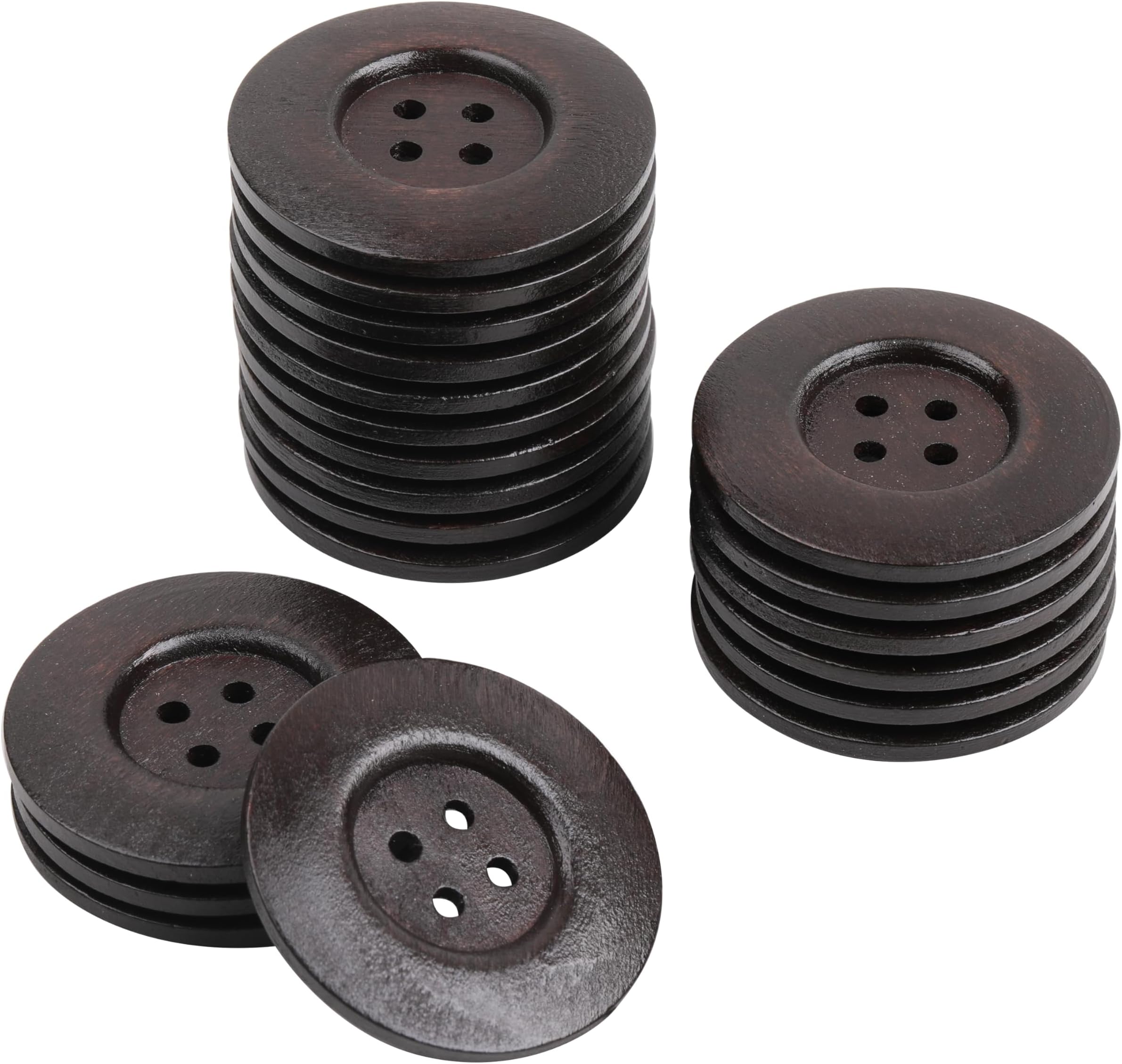 Amazon.com: pson 60PCS 1Inch Natural Wooden Buttons, 4 Hole Round ...