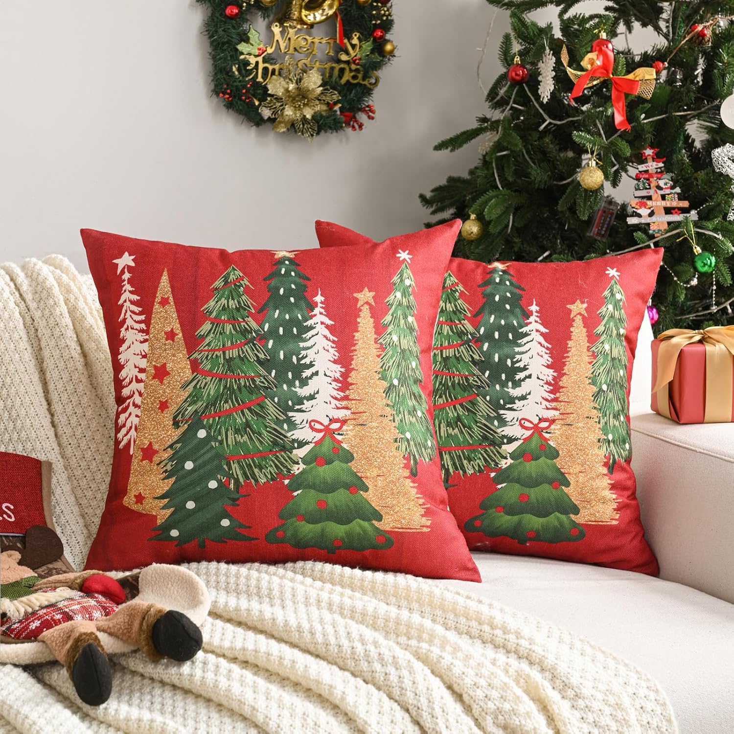 Amazon.com: FUTEI Decorative Christmas Tree Pillow Covers 18x18 Inch ...
