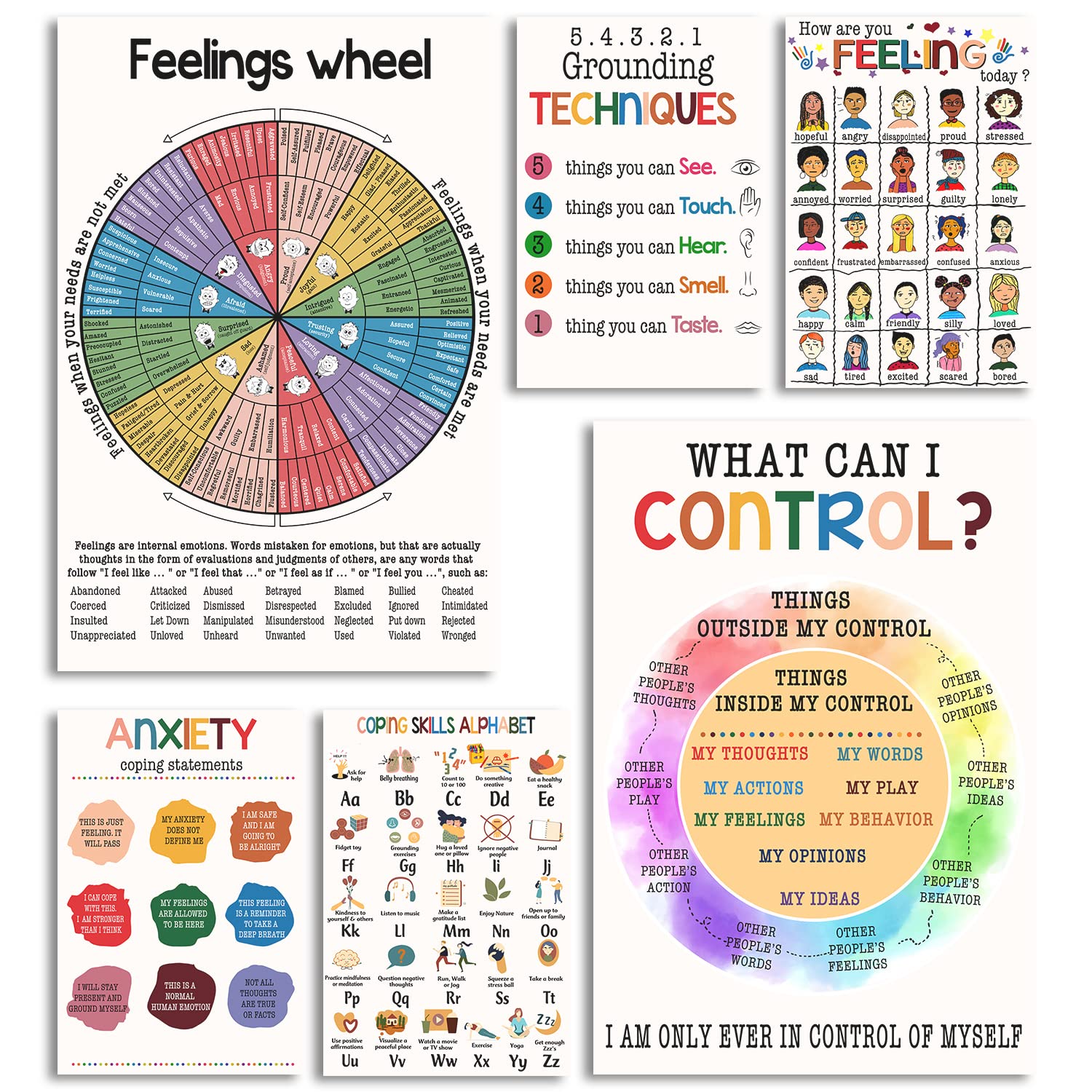 Buy 6 Pcs Mental s Therapy Office Decor, Feeling Wheel , What Can I ...