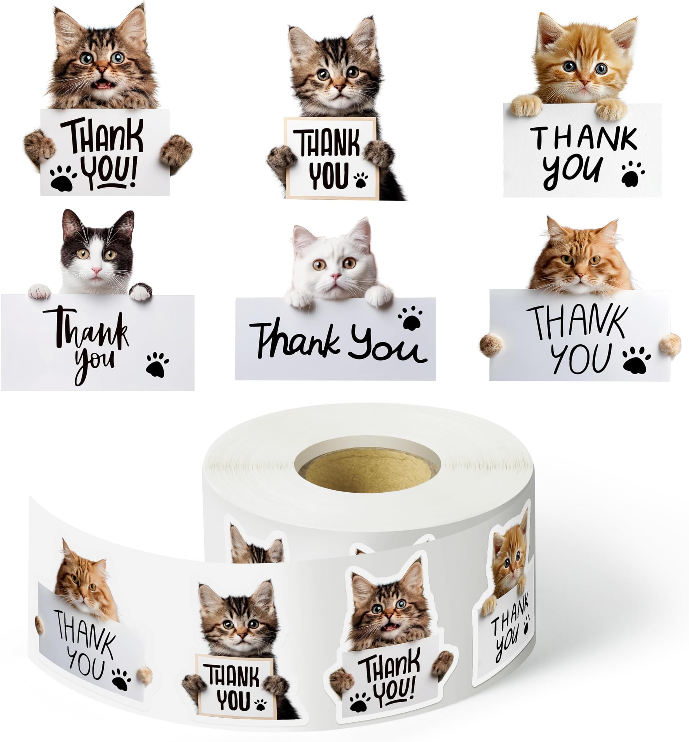Amazon.com: BunneDany 600 Pcs Cute Cat Thank You Stickers, Roll of 6 ...