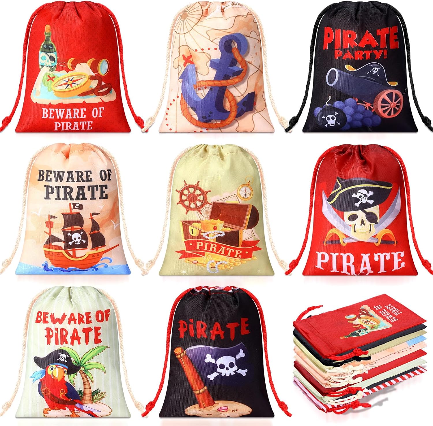 Amazon.com: Cunno 24 Pcs Pirate Gift Nautical Drawstring Bags Candy ...