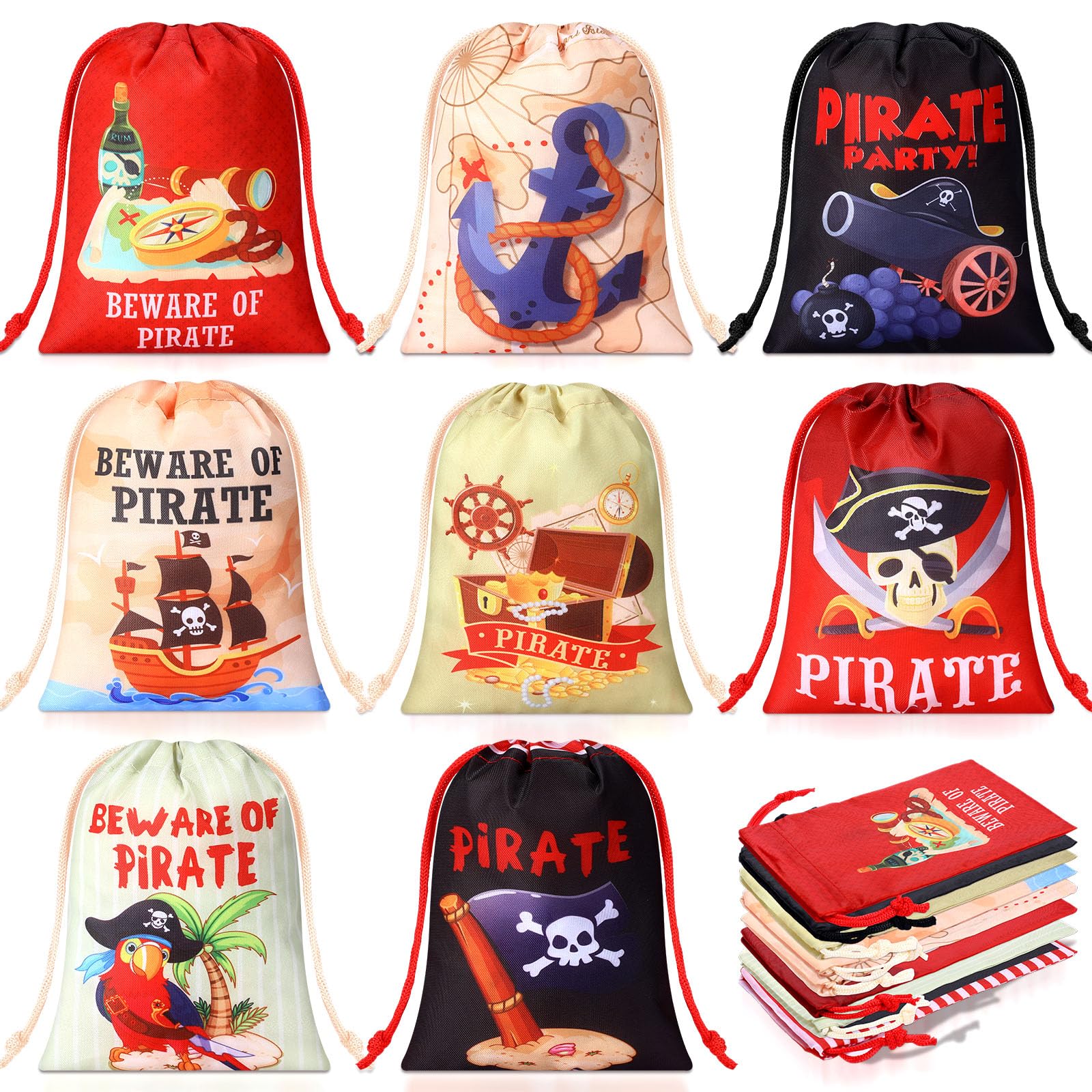 Amazon.com: Cunno 24 Pcs Pirate Gift Bags Nautical Drawstring Bags ...