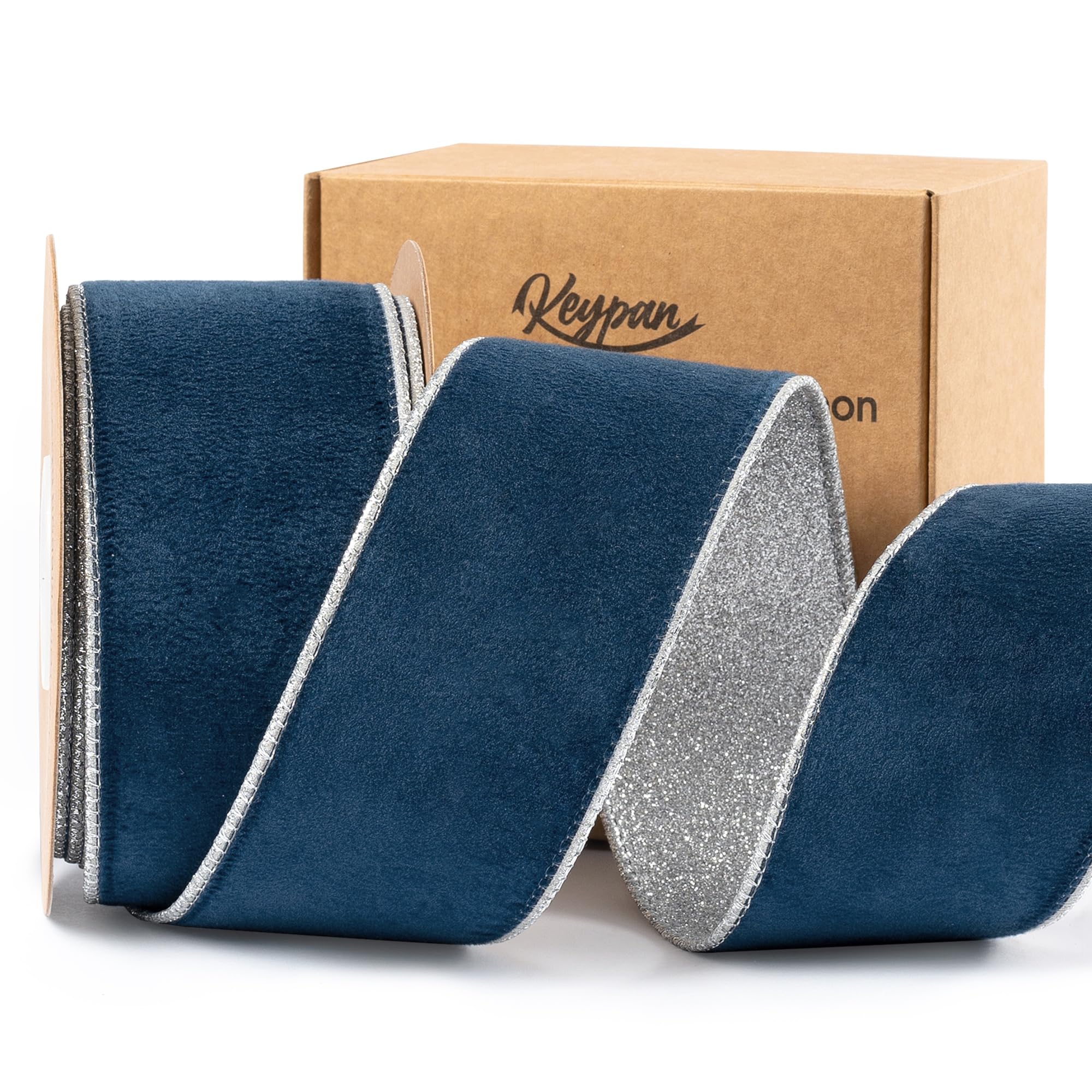Amazon.com: Keypan Navy Blue Velvet Christmas Ribbon Wired 2-1/2 Inch ...
