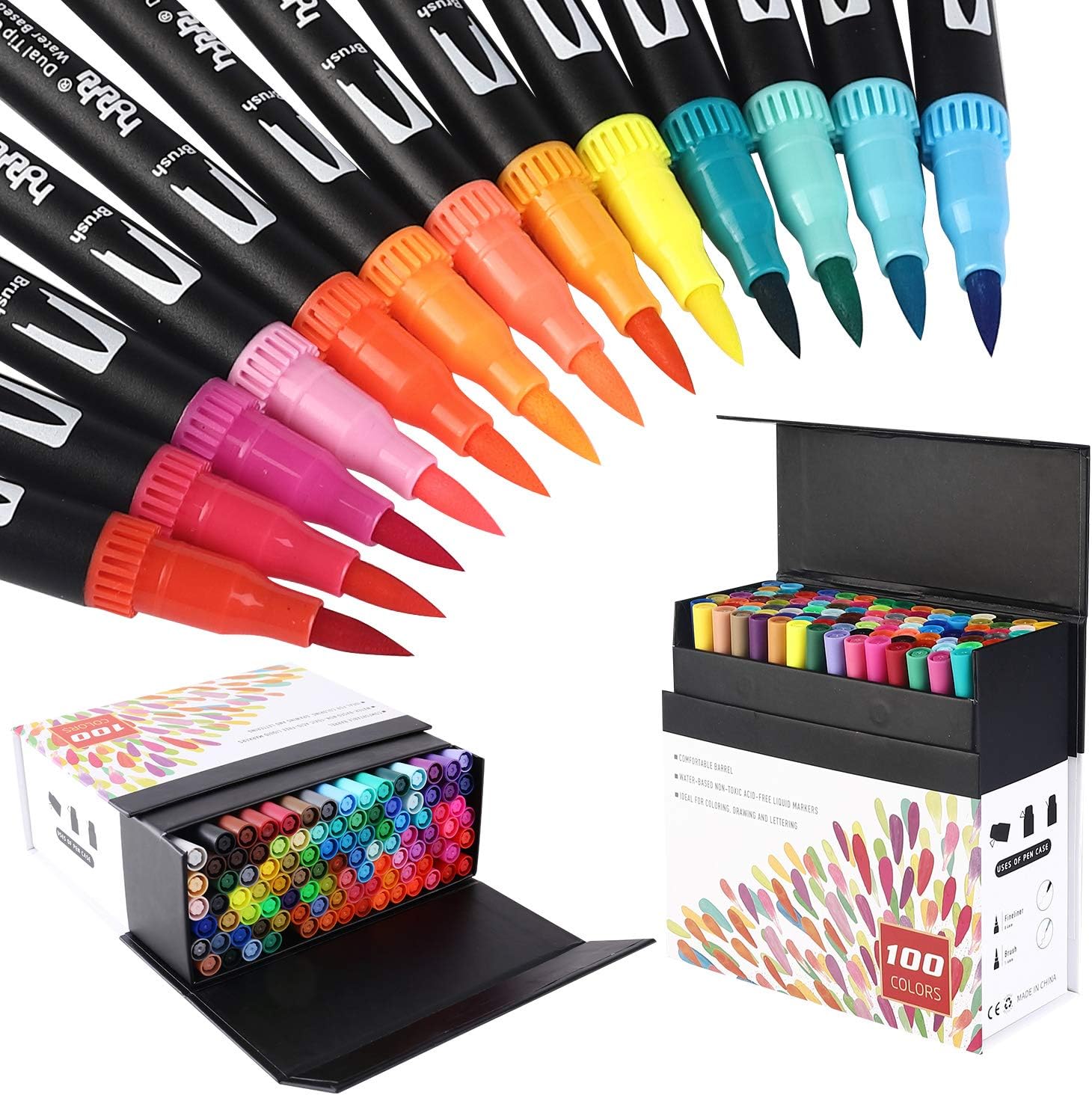 100 Colours Dual Tip Brush Pen Set, Fineliner Pens, Art Markers For ...