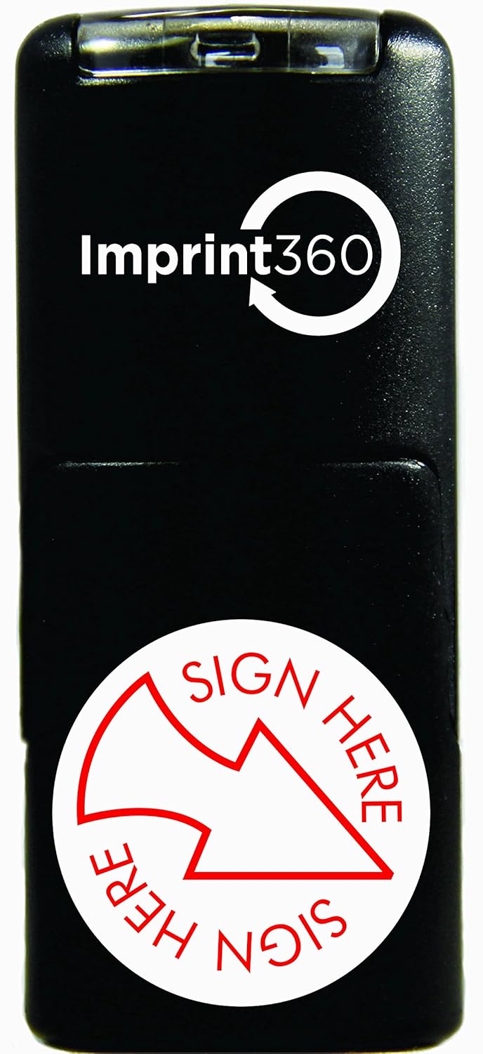 Amazon.com: Supply360 AS-IMP2018 Round Stamp Sign HERE with Arrow, Red ...