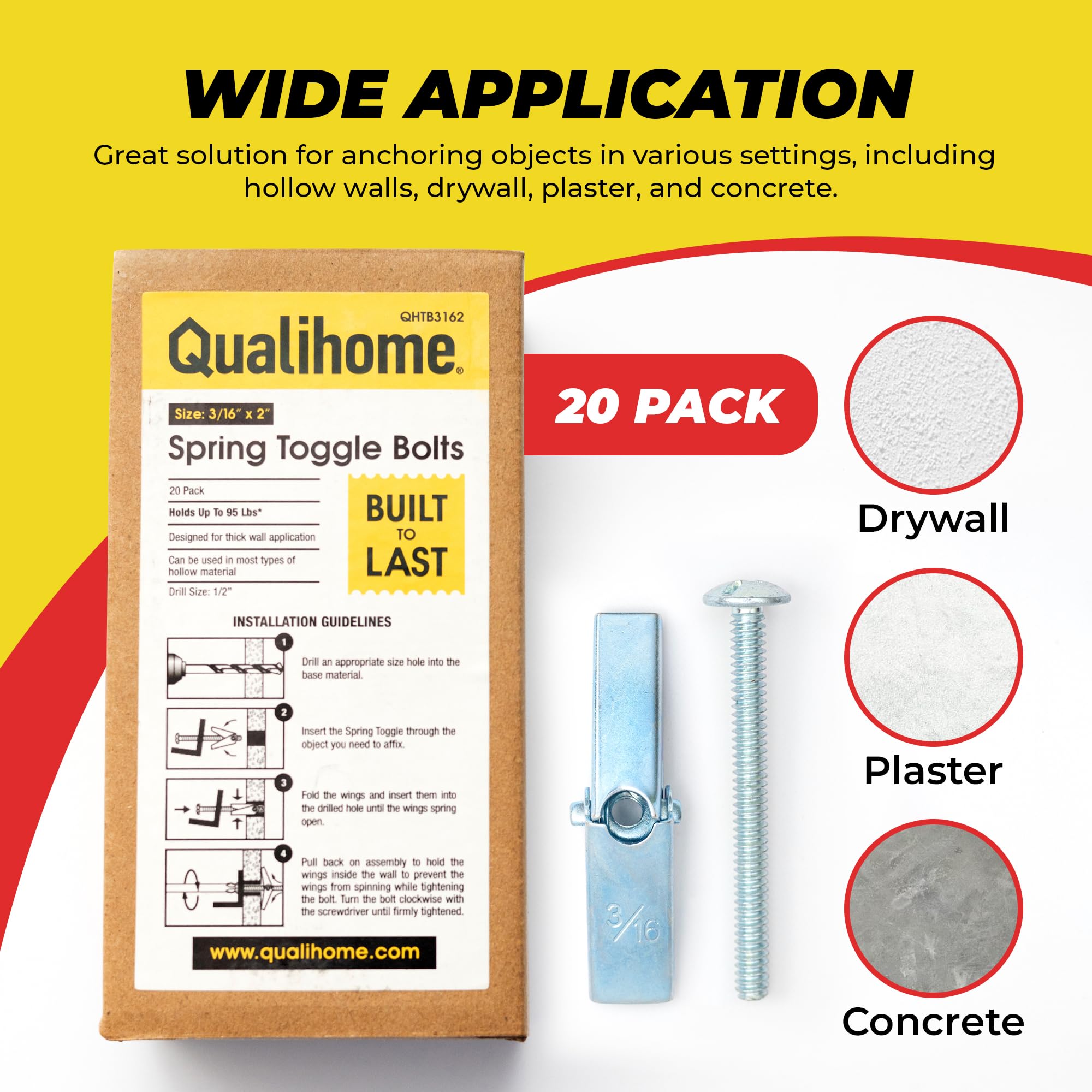 Snapklik.com : QUALIHOME Spring Toggle Bolt Anchors - Heavy Duty Wall ...