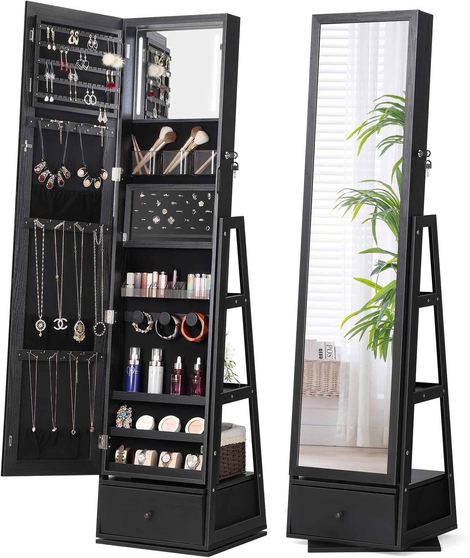 Amazon.com: Dystler 61'' Full Length Mirror Jewelry Cabinet, 360°Swivel ...