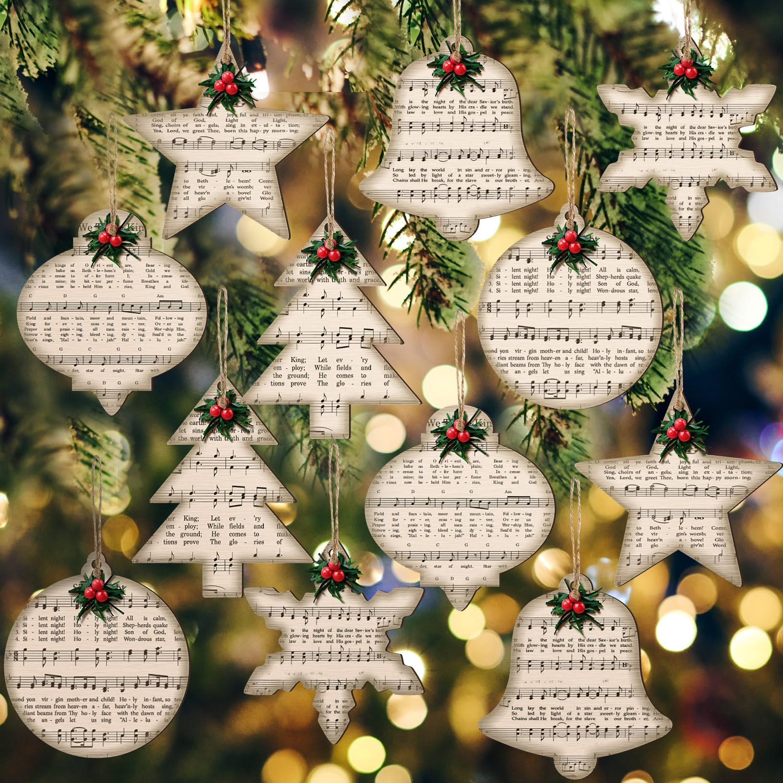 Amazon.com: 24 Pcs Christmas Musical Instrument Ornaments Set Wooden ...