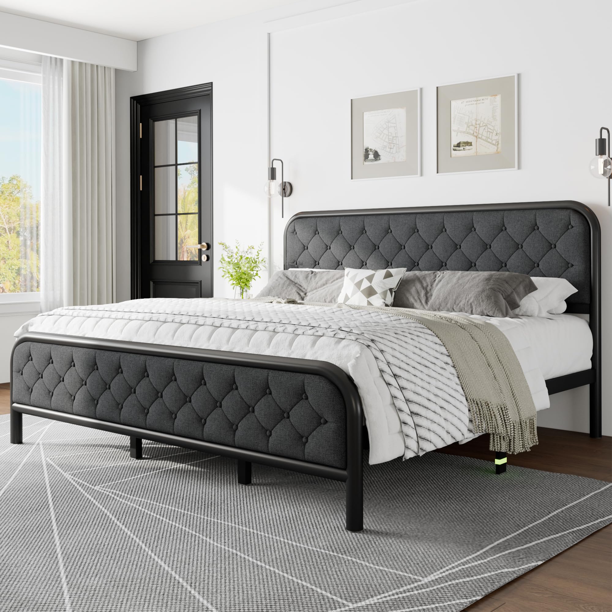 Snapklik Feonase King Size Bed Frame Upholstered Metal Bed Frame