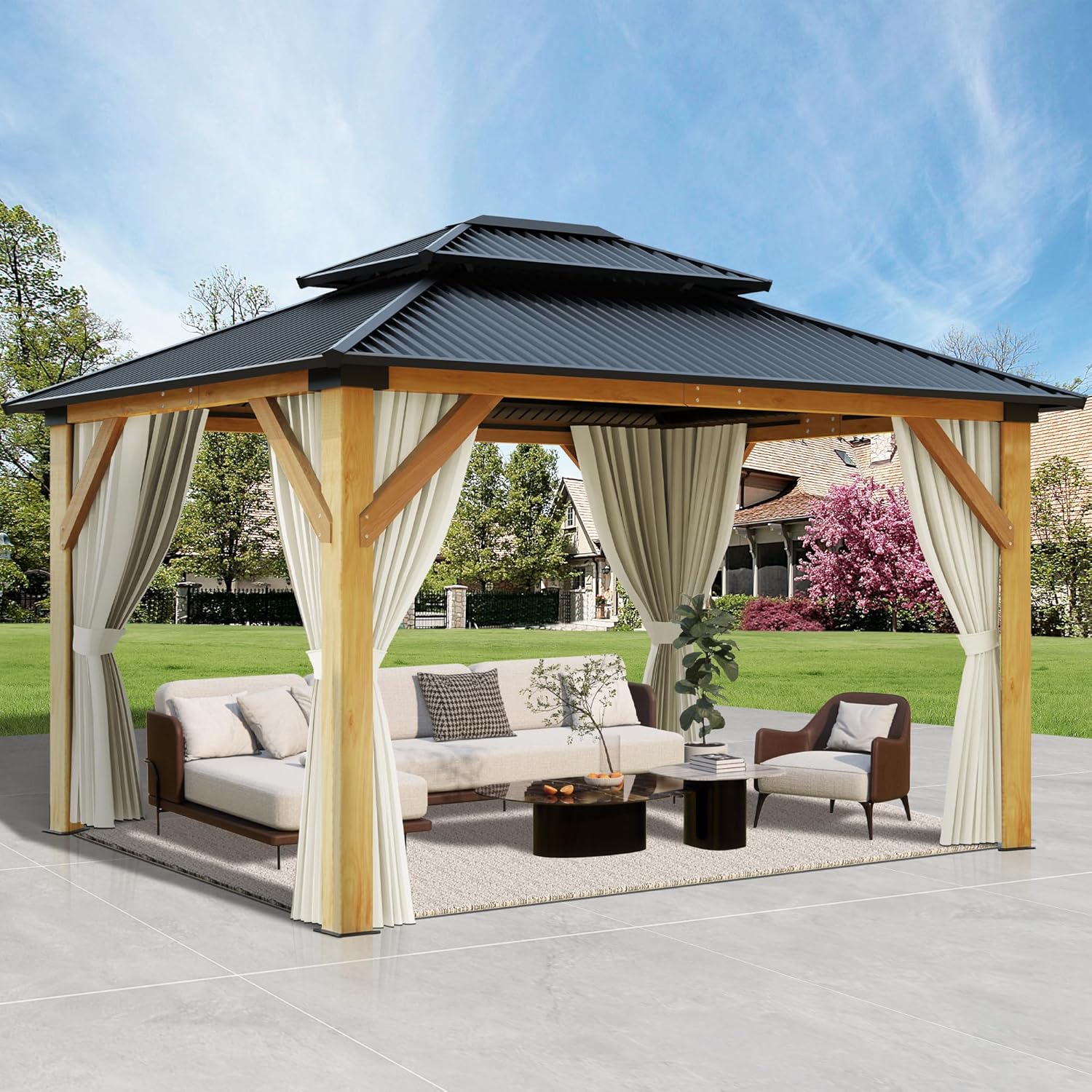 Amazon.com : Raysfung 11'x13' Wood Gazebo,Outdoor Hardtop Gazebo with ...