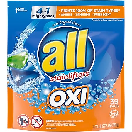 Amazon.com: All Mighty Pacs Laundry Detergent 4 In 1 with Oxi, Tub, 60 ...