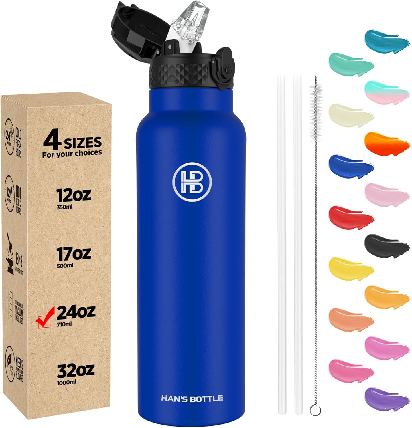 Amazon.com: Han's Bottle Sports Water Bottle - 24 Oz, Straw Lid, Leak ...