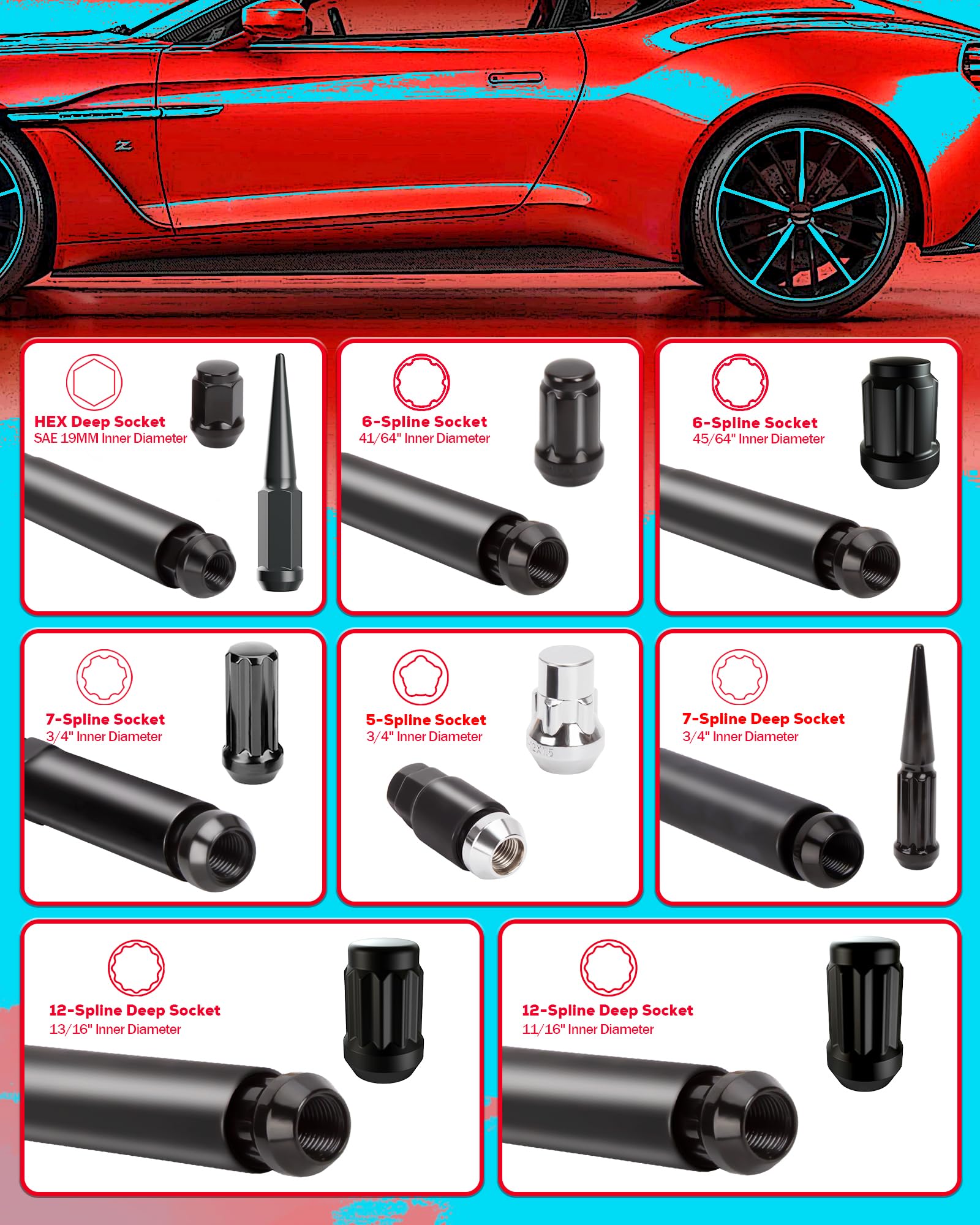 Snapklik.com : 8PCS Lug Nut Socket Set, SAE Metric Wheel Lug Nut Socket ...