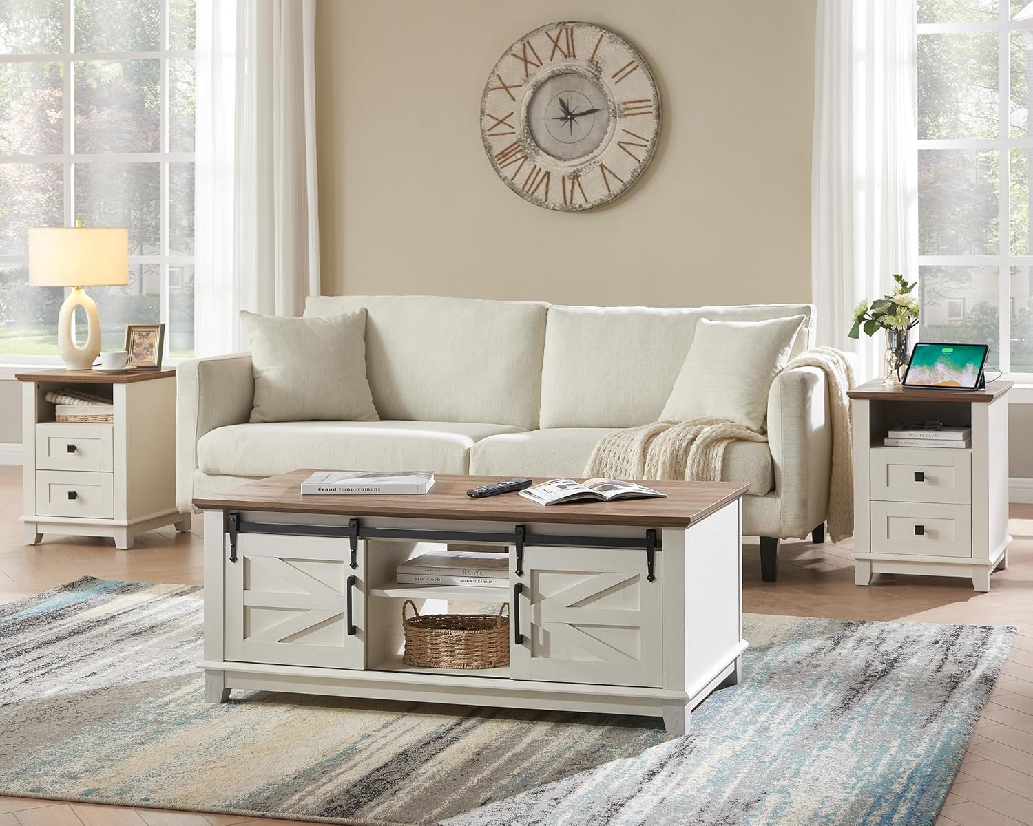 Amazon.com: AMERLIFE 3-Piece Farmhouse Living Room Table Set - Coffee ...