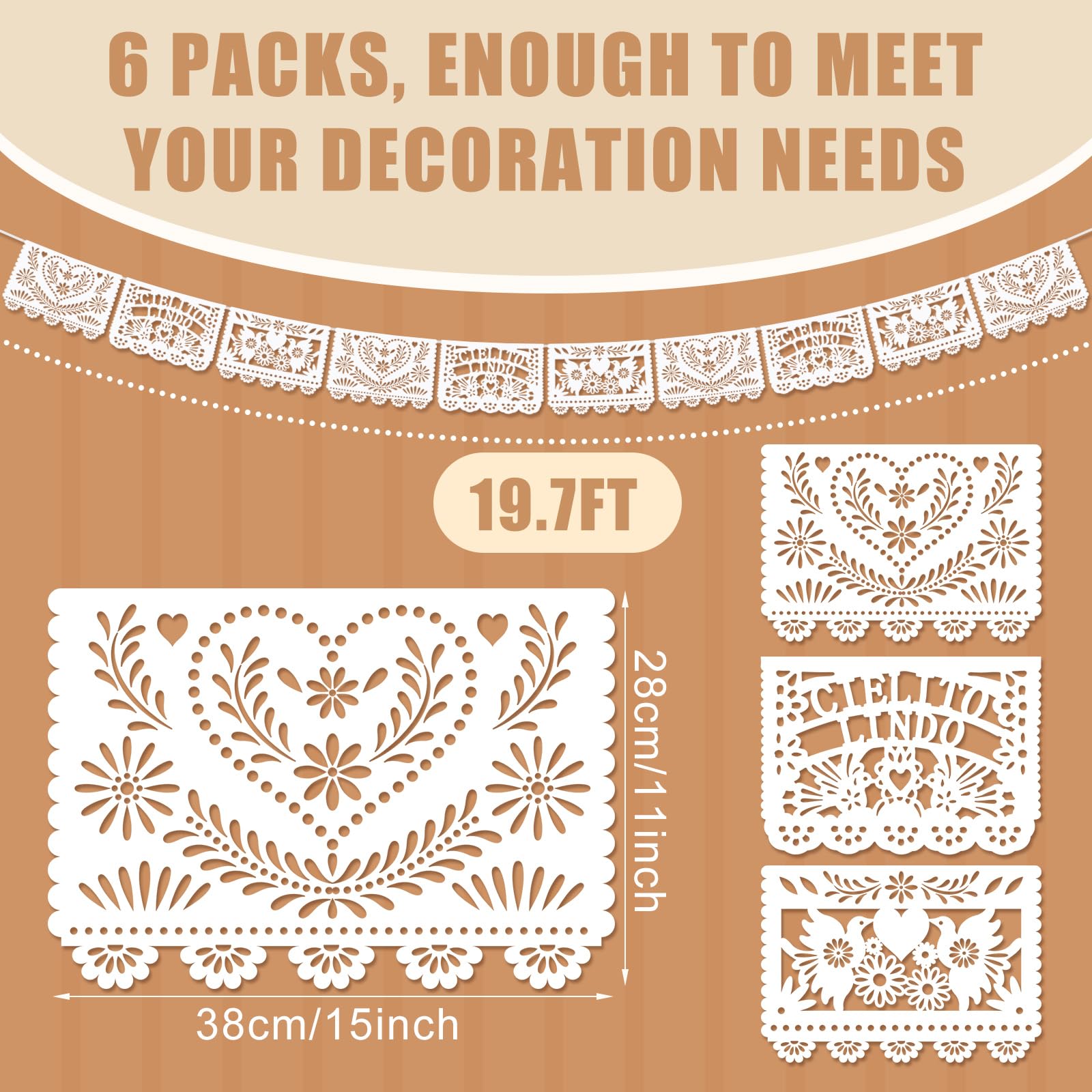 Snapklik.com : 6 Pack White Papel Picado Mexican Wedding Cielito Lindo ...