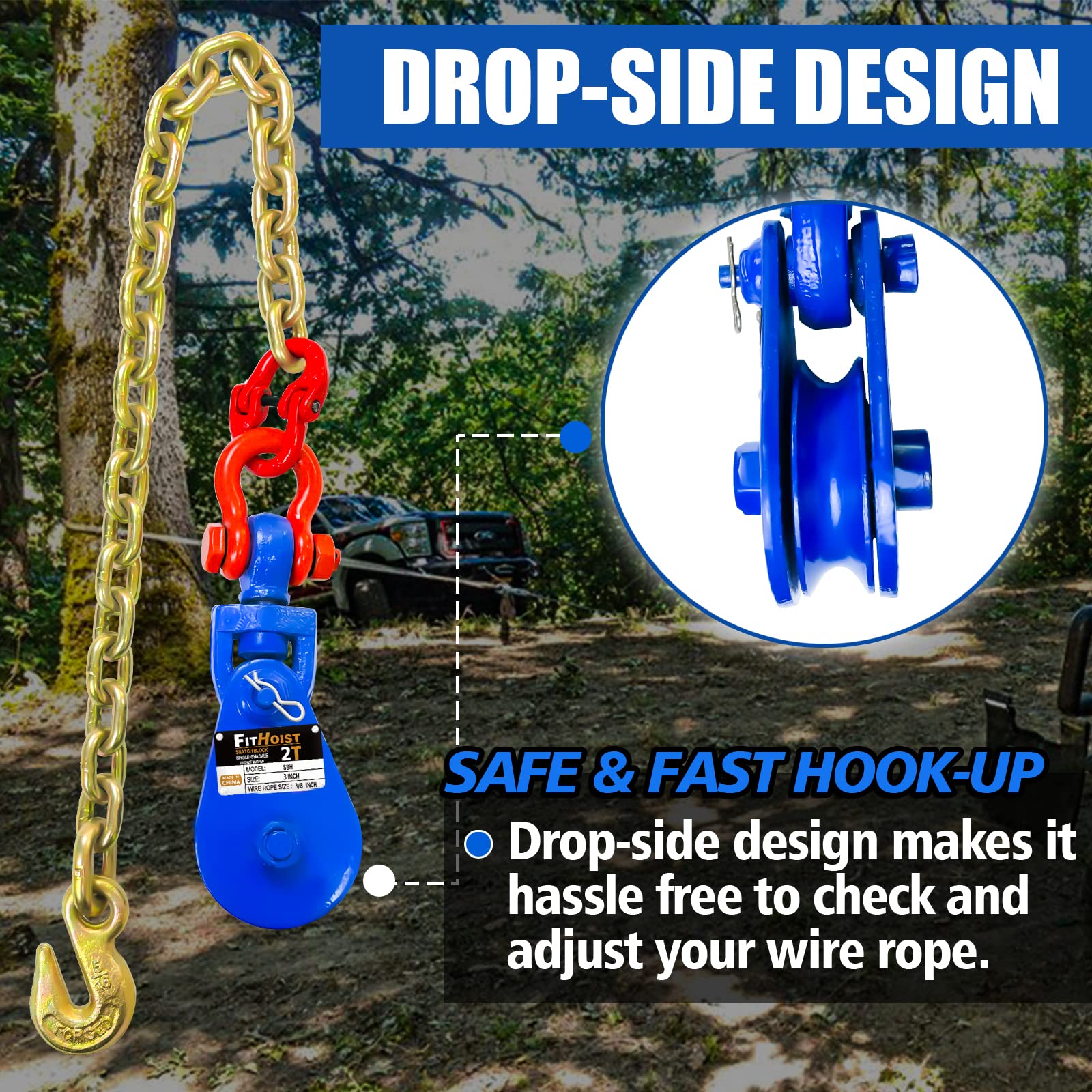 Snapklik.com : FITHOIST 2 Ton Snatch Block Kit W/ 4ft G80 Chain ...
