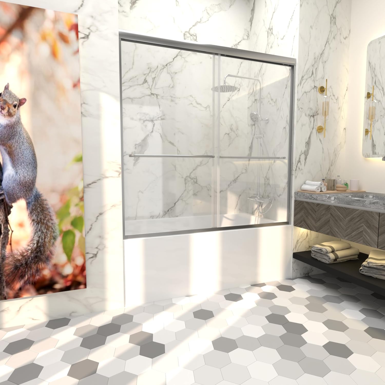 KeepTech 56-60 in.W x 58 in.H Adjustable Semi-Frameless Bathtub Sliding ...