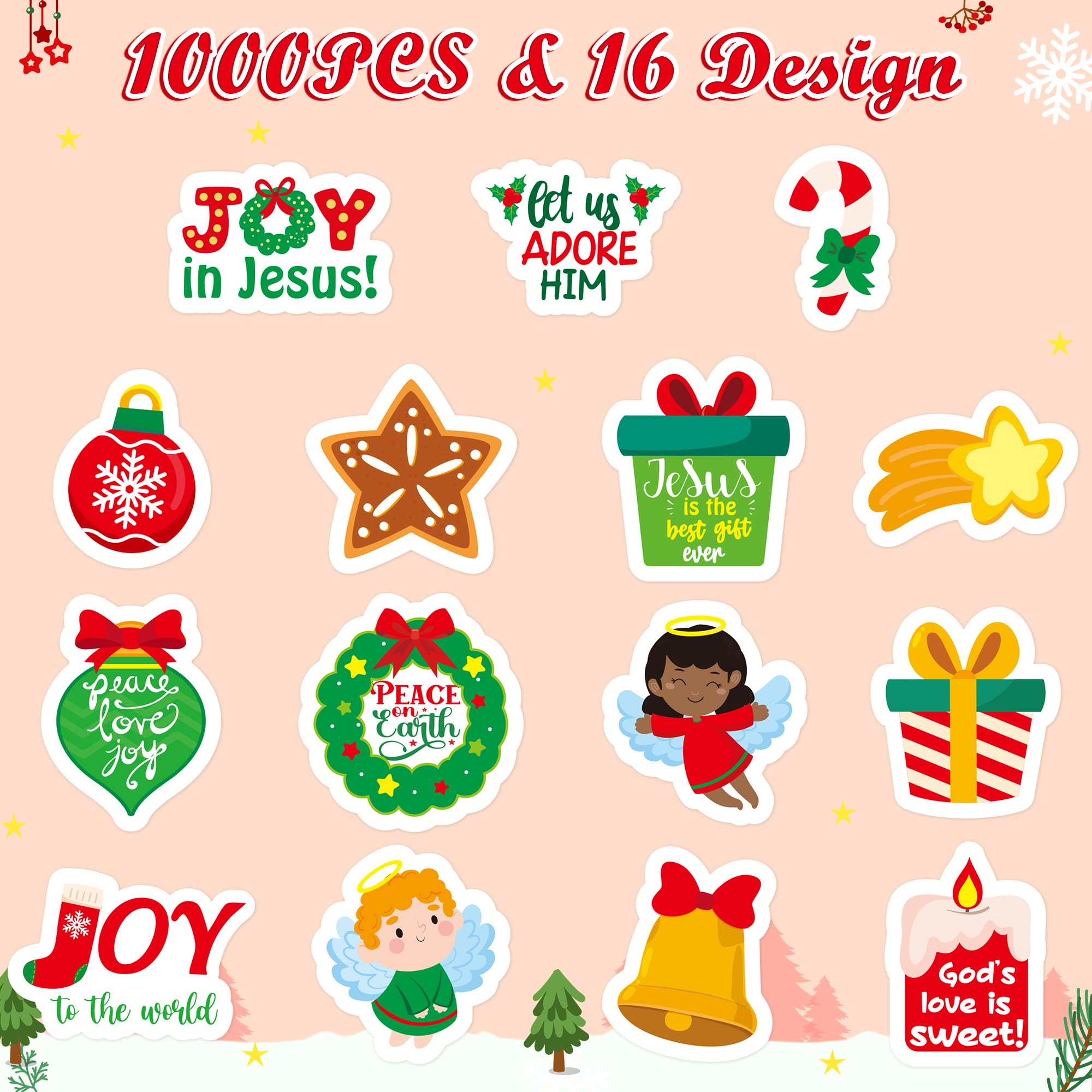 Snapklik.com : 1000pcs Religious Christmas Sticker Rolls, 16 Designs ...