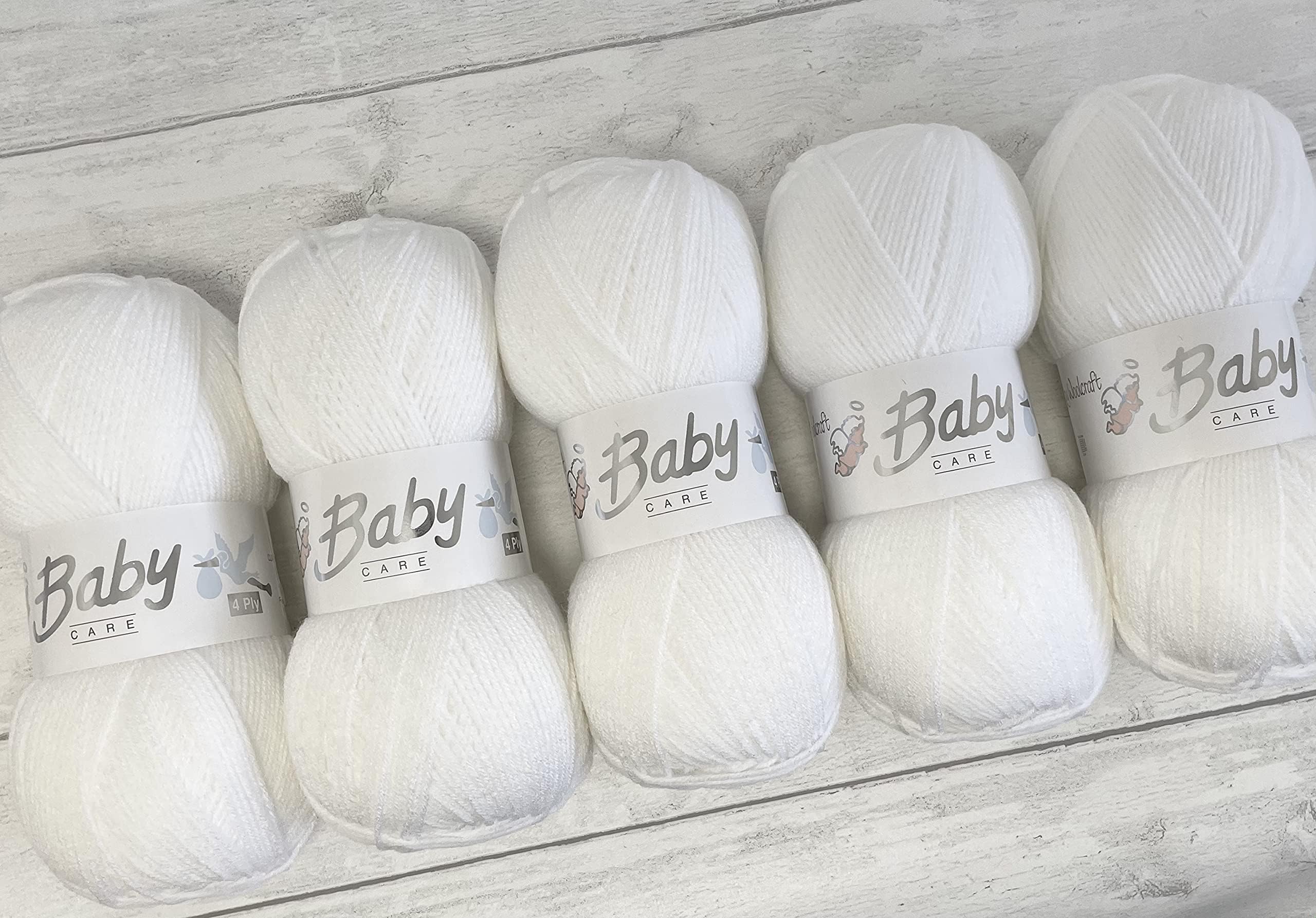 5 x 100g Woolcraft Babycare 4Ply Baby Wool (White 700) : Amazon.co.uk ...