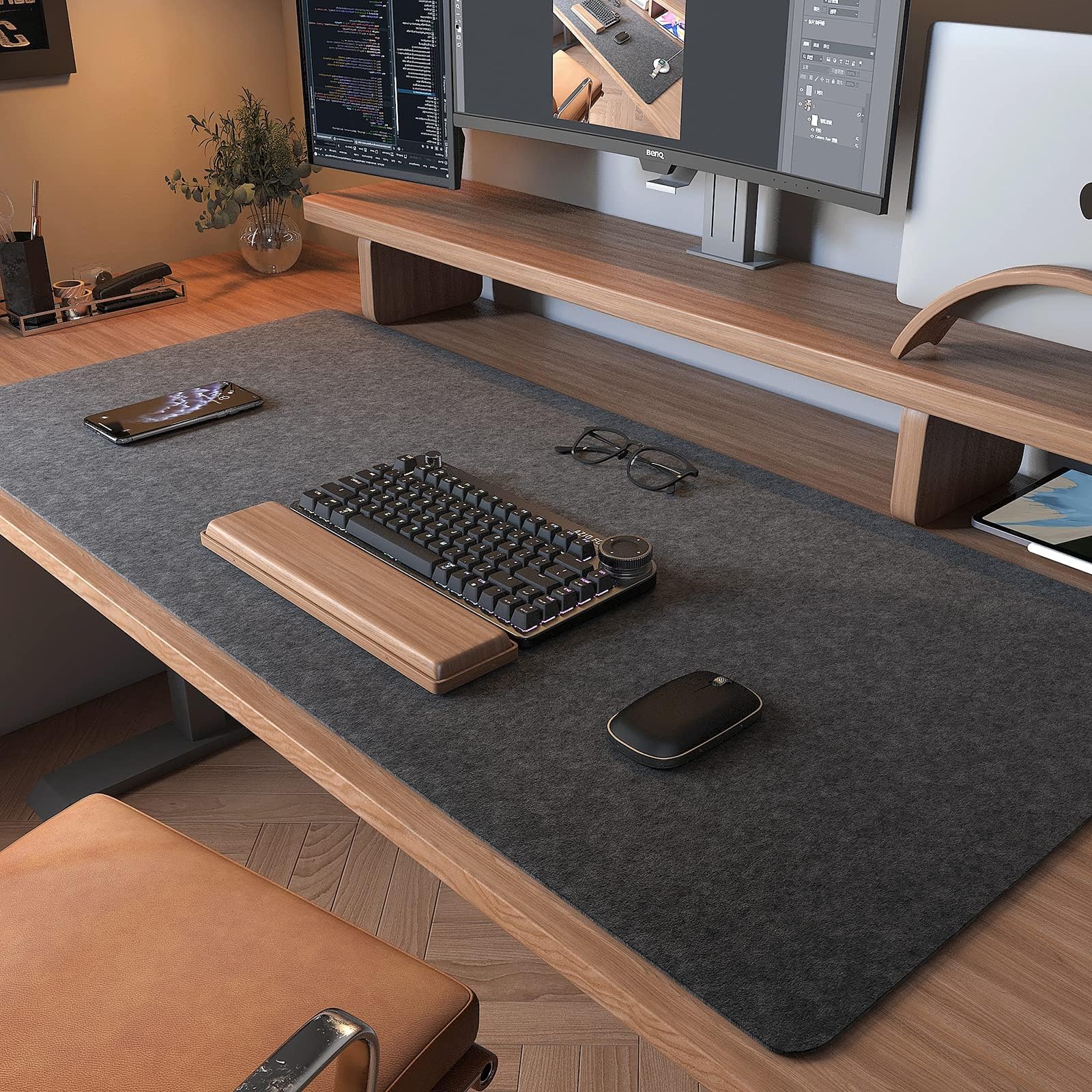 DAWNTREES Large Mouse Pad,100x40cm,Dark Grey Felt Mouse Pad,Desk ...