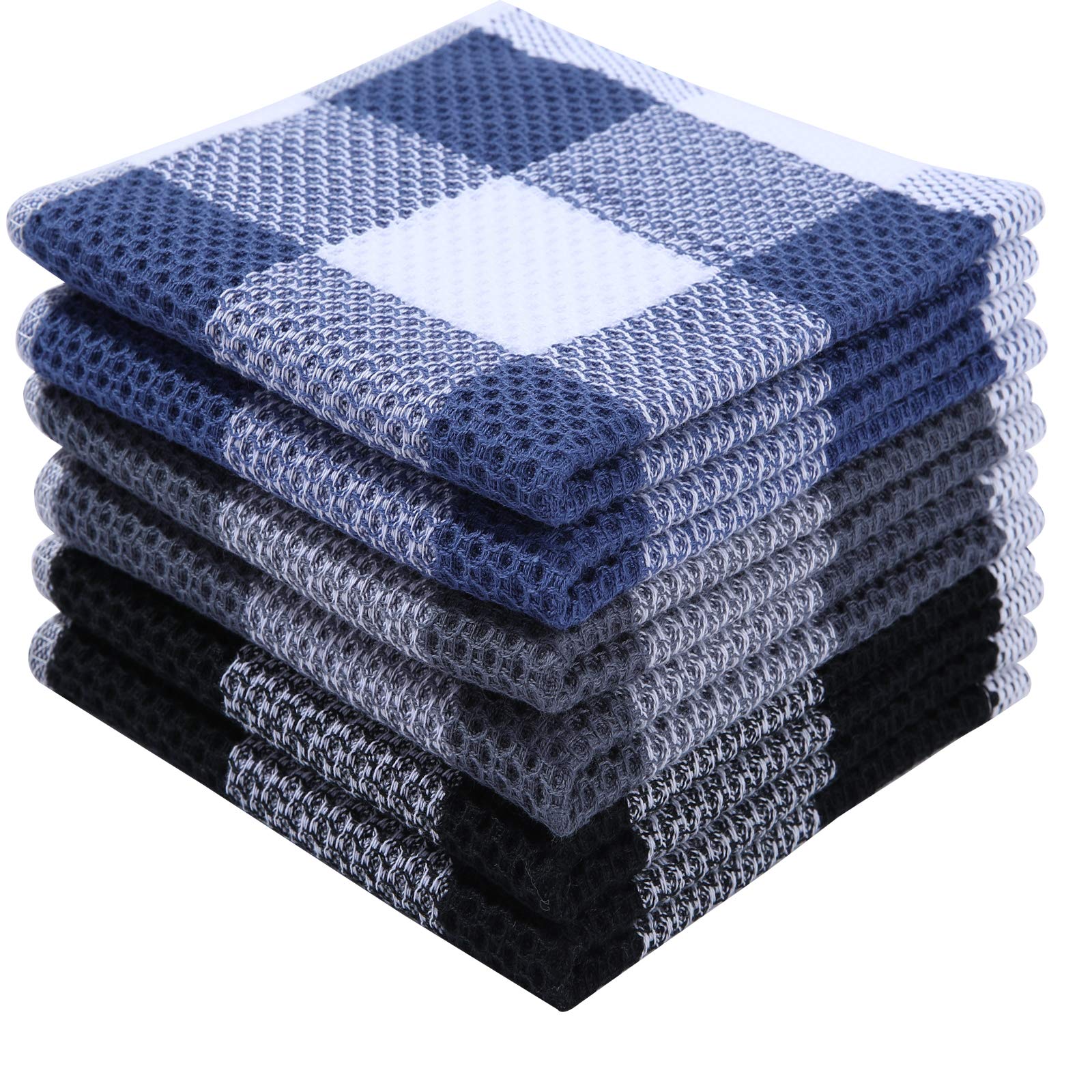 Buy 100% Cotton Check Plaid Kitchen Dish Cloths, 6 Pack Waffle Weave ...