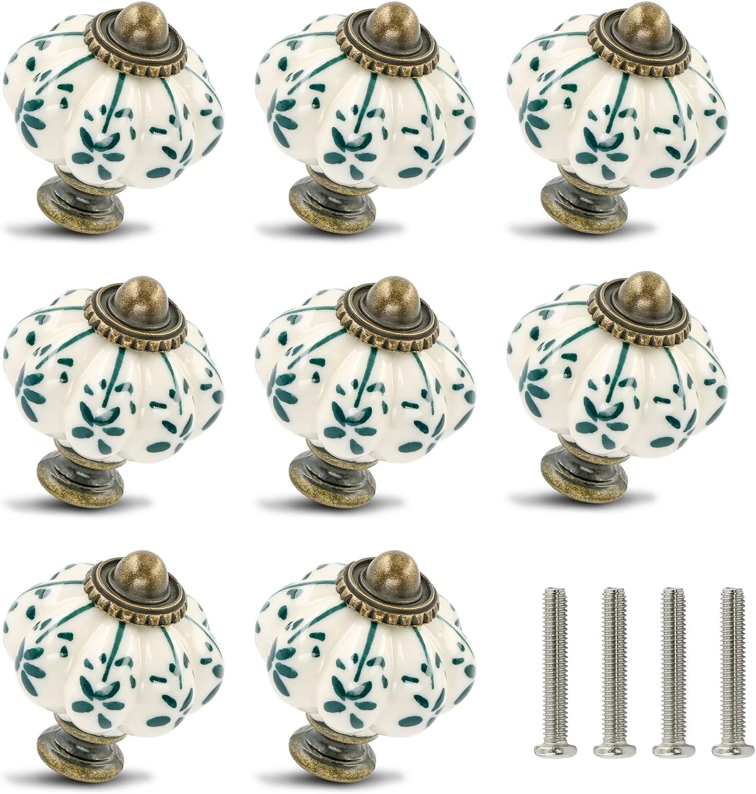 Eledabra Ceramic Pumpkin Cabinet Knobs, Green Vintage Drawer Knobs for ...