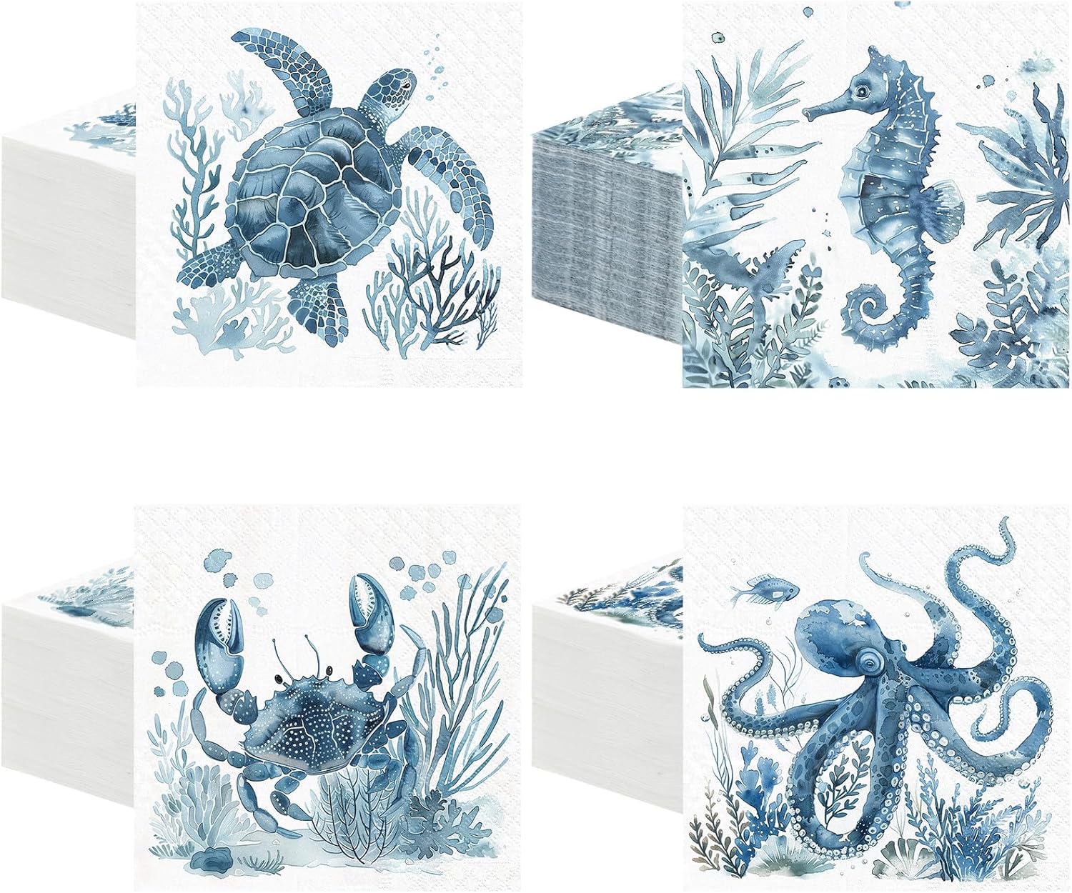 Amazon.com: Fulmoon 200 Pieces Blue Ocean Animal Paper Napkins Under ...