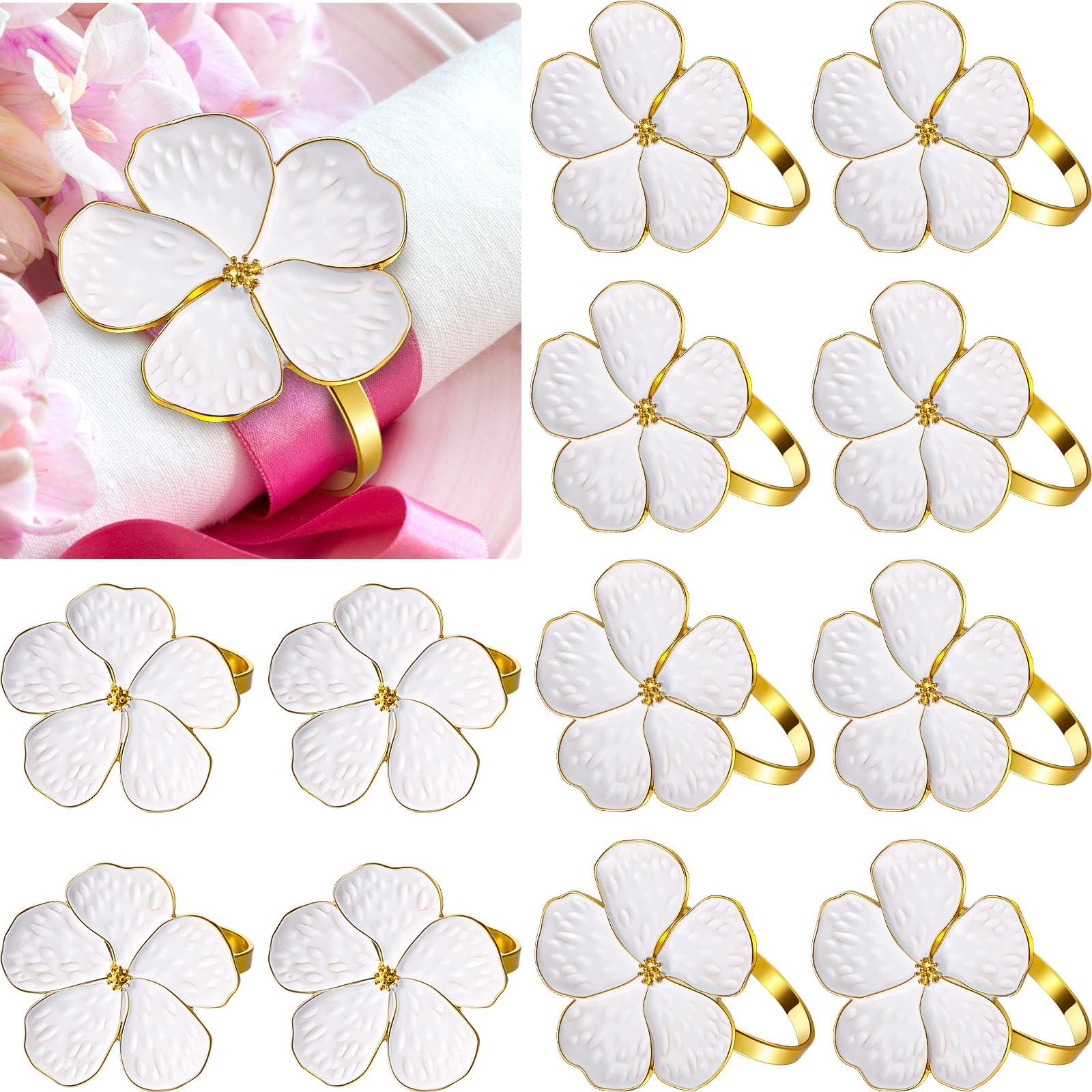 Amazon.com: Manor Luxe Daisy Spring Flower Painted Metal Napkin Rings ...