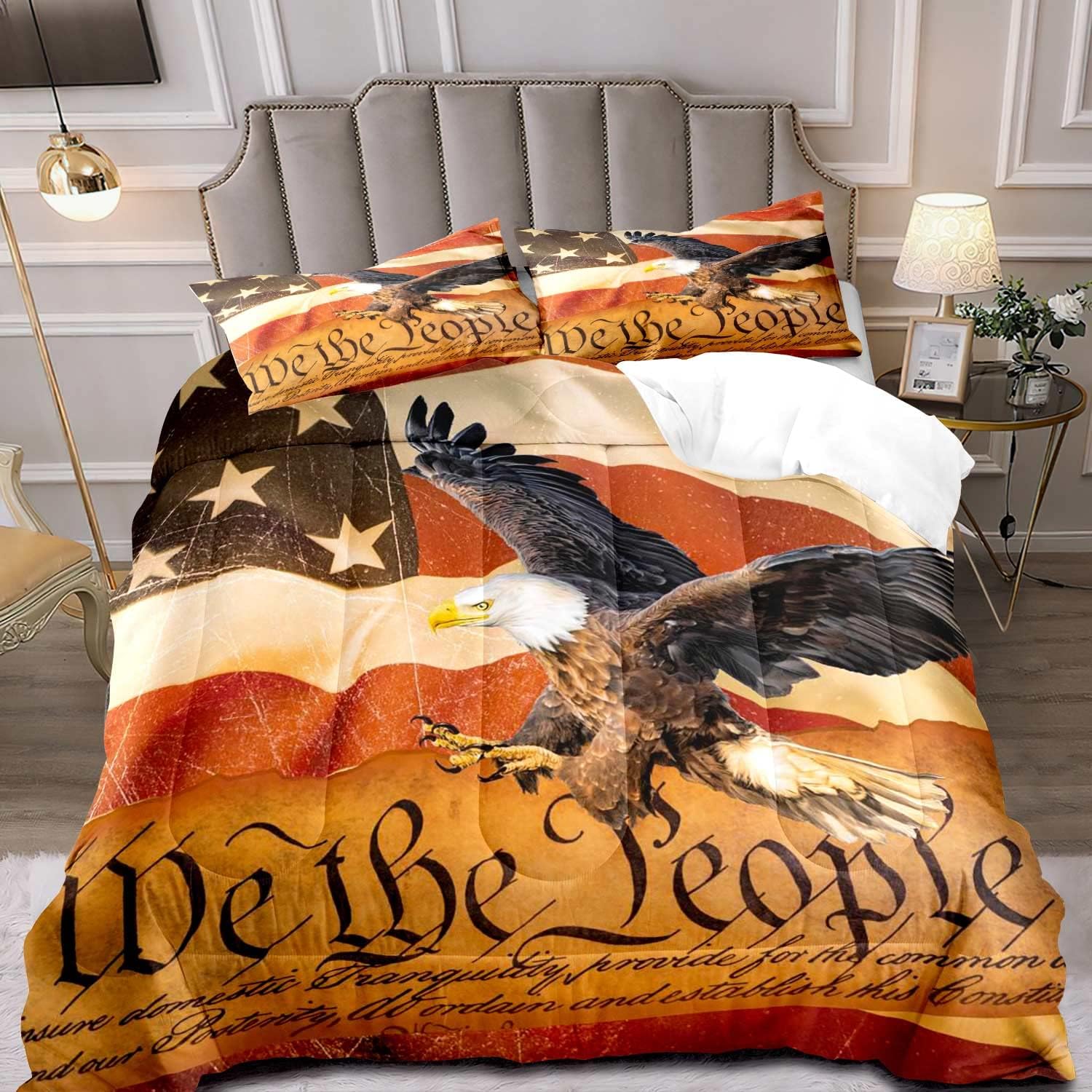 Amazon.com: LUVIVIHOME 3PCS Vintage American Flag Comforter Set King ...