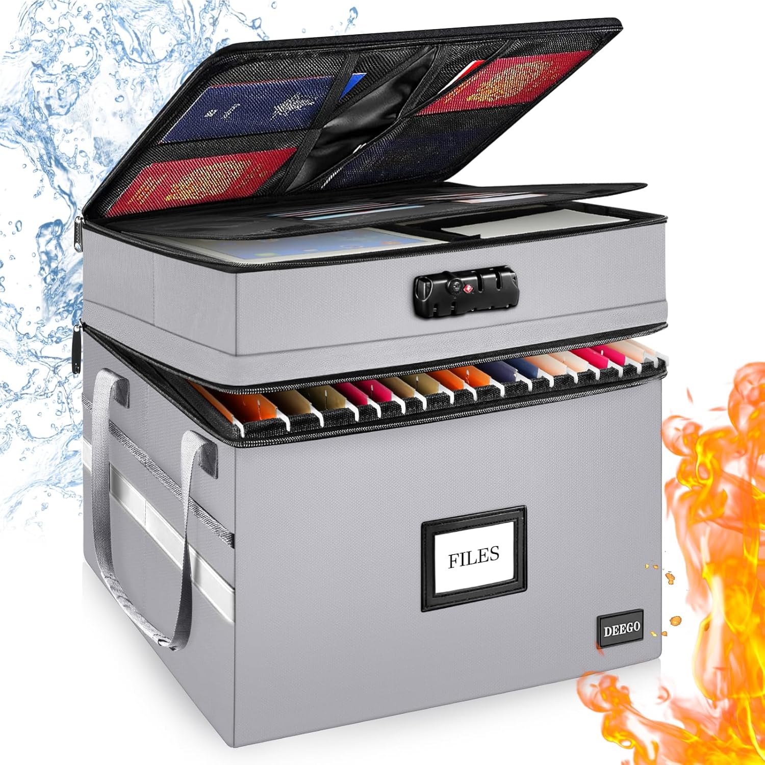 Amazon.com : DEEGO Fireproof Document Box with Lock, 2 Layer File Box ...