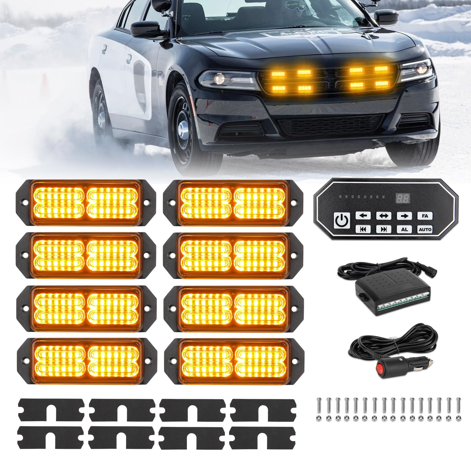 JMEST LEAD 8 in 1 Amber LED Strobe Grille Lights with 9-Key Strobe ...